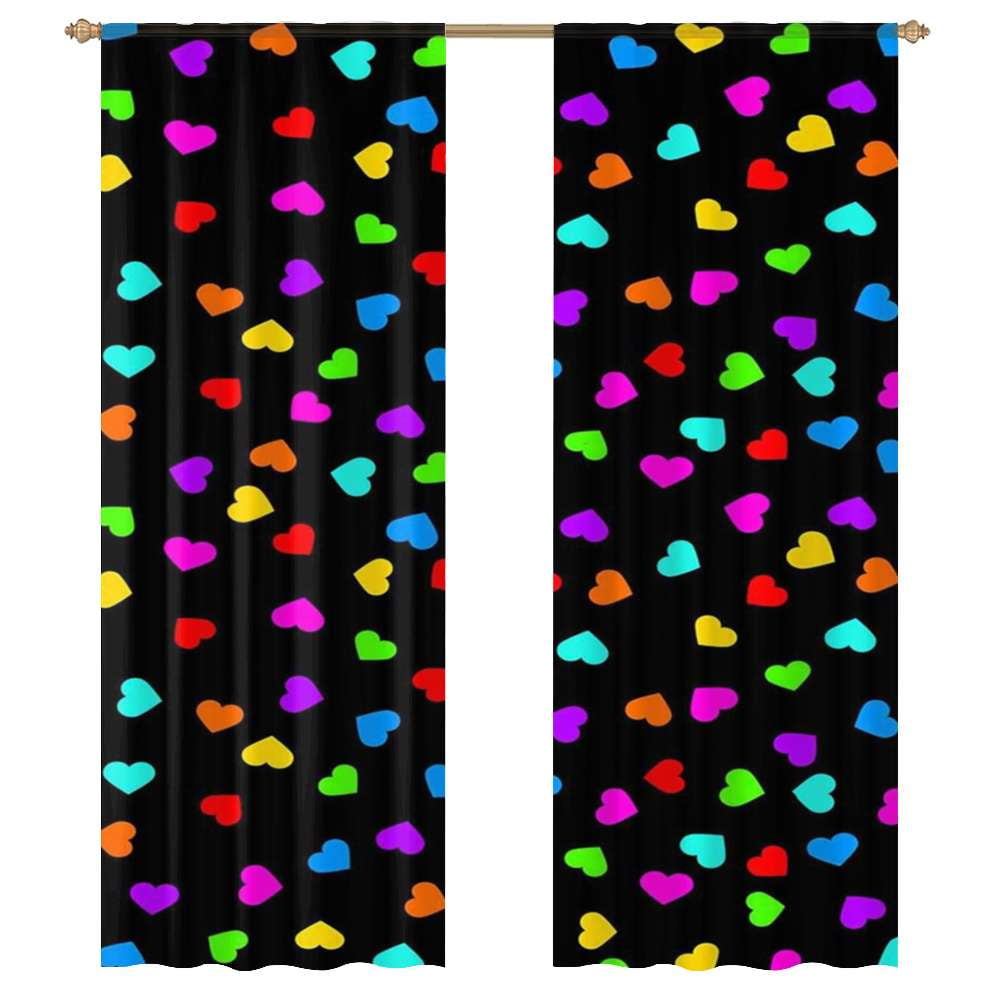 Colorful Love Heart Tulle Curtains For Living Room Chiffon Sheer Voile ...