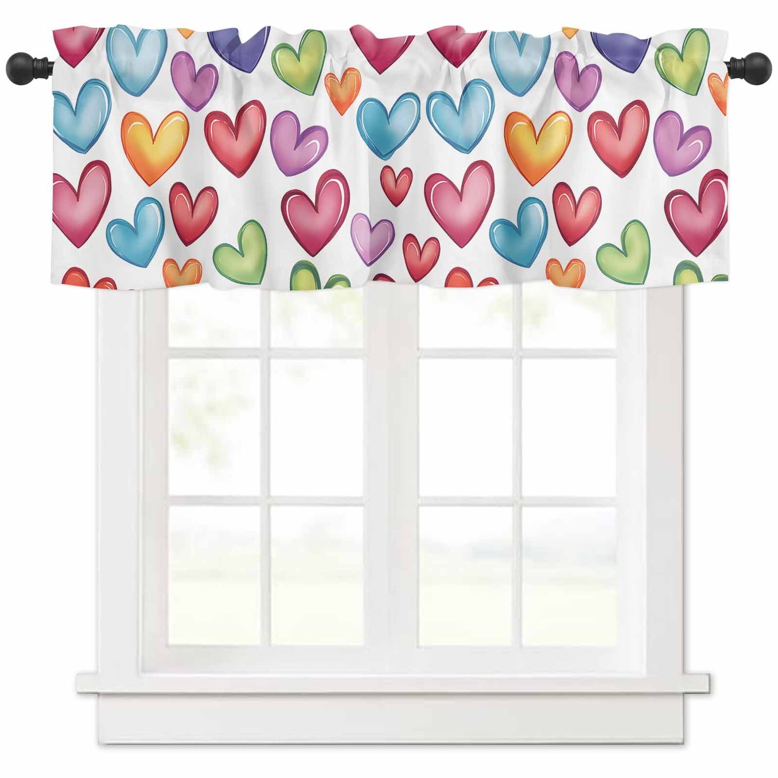 Colorful Love Heart Valances for Windows Farmhouse Kitchen Curtains ...