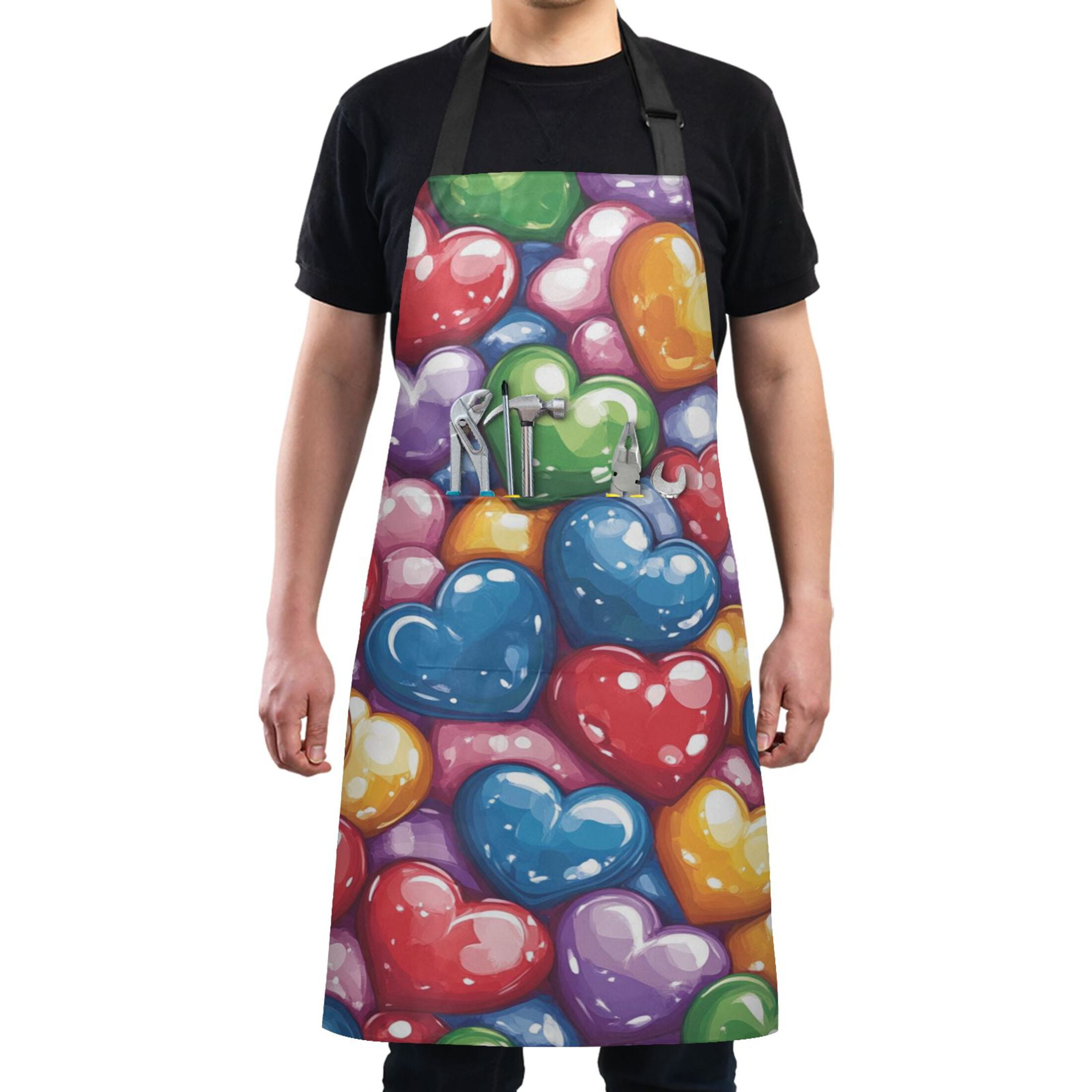 Colorful Love Hearts Chef Kitchen Apron with Pockets for Women ...