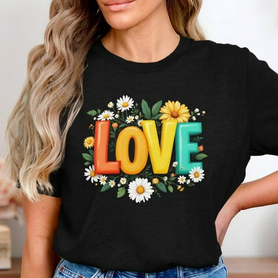 Colorful Love T-S1Hirt Design, Daisy Flower Graphic T1EE, Vibrant Love ...