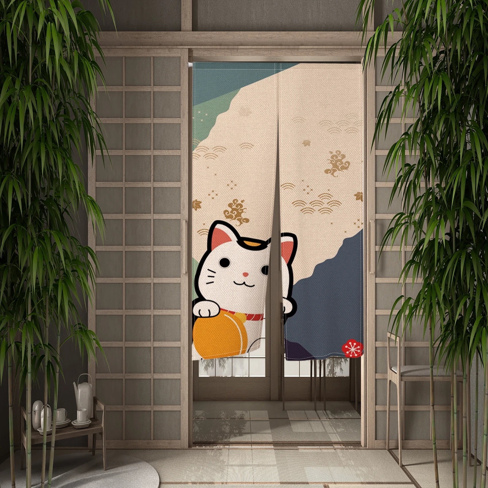 Colorful Lucky Cat Serie Painted Door Curtain Japanese Noren Ukiyo-e ...