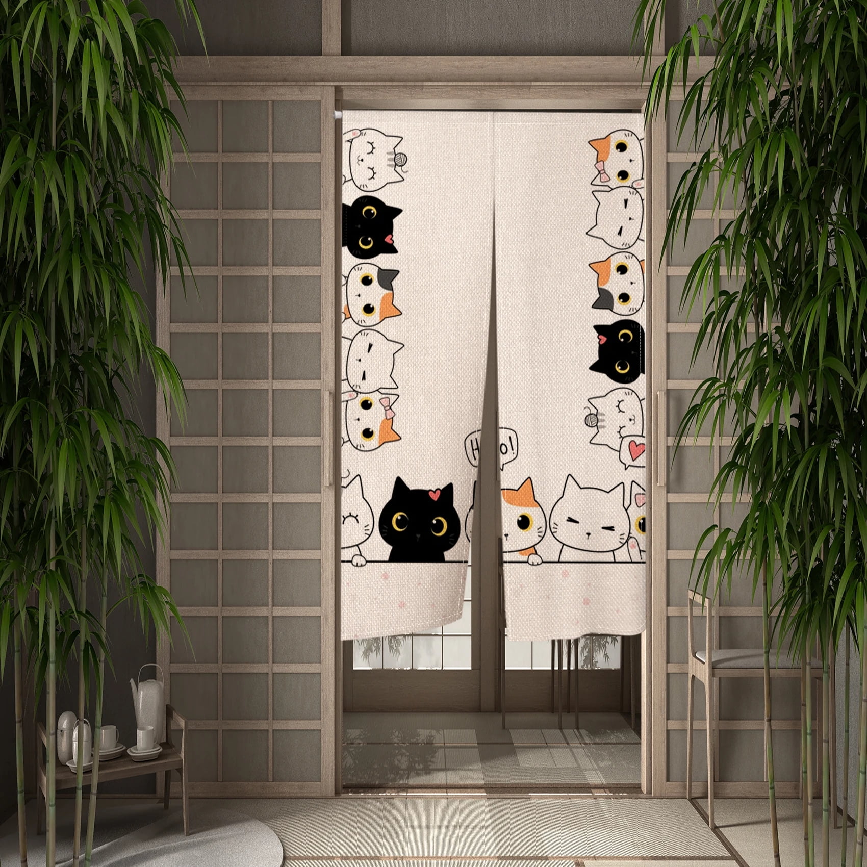 Colorful Lucky Cat Serie Painted Door Curtain Japanese Noren Ukiyo-e ...
