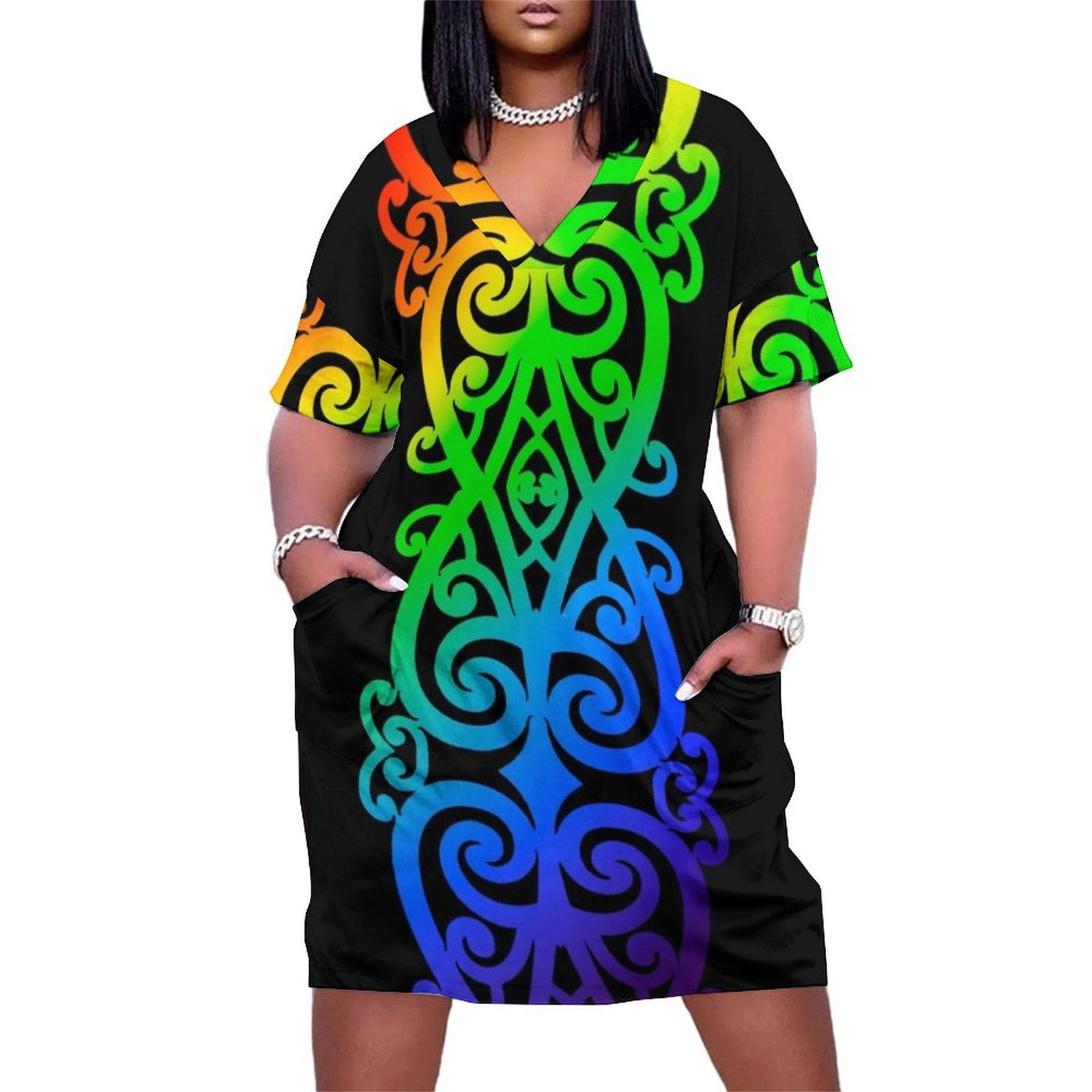 Colorful Māori Koru - Denotes New Beginnings Loose Pocket Dress Prom ...