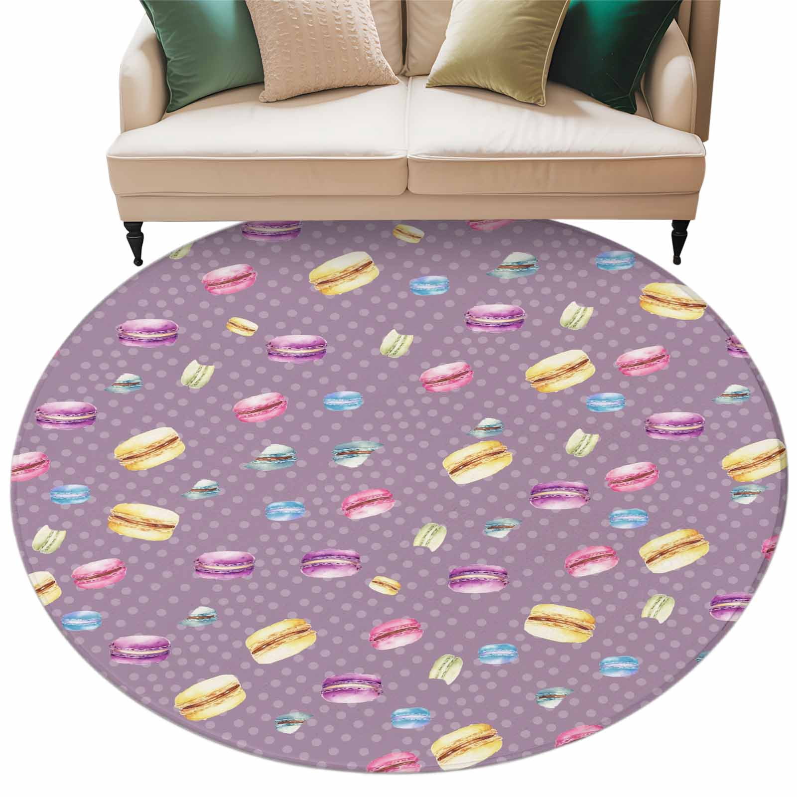 Colorful Macarons Round Rug 5ft Washable Circle Kitchen Rugs Non Slip ...