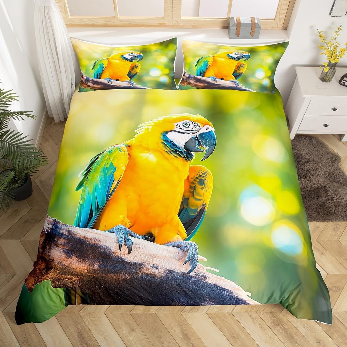 Colorful Macaw Duvet Cover Blue Yellow Bird Bedding Set 3D Animal ...