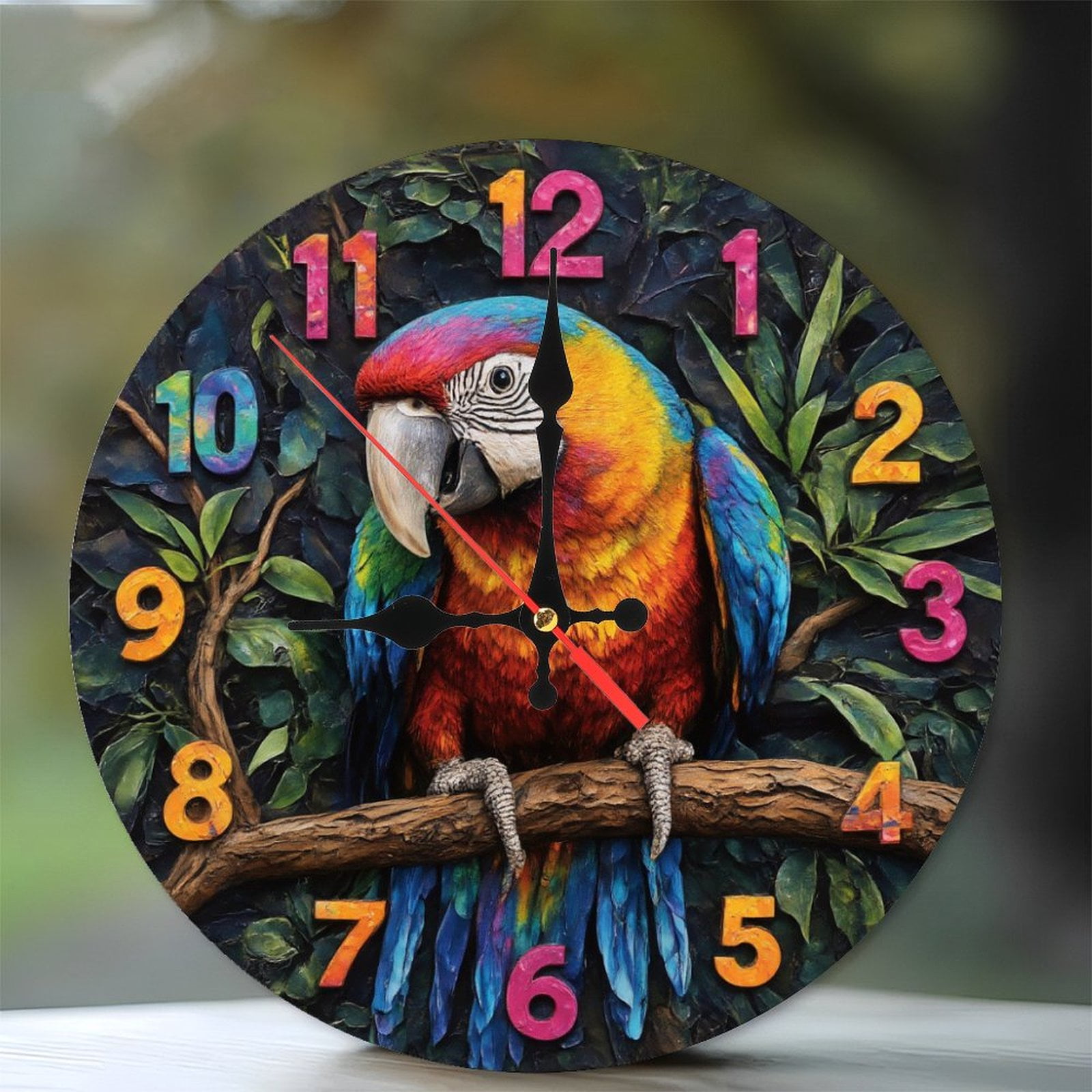 Colorful Macaw Parrot Wall Clock Vivid Jungle Art Home Decor 10-Inch ...