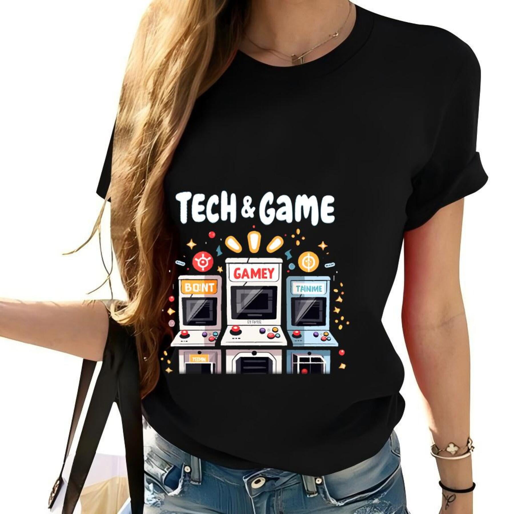 Colorful Machines Graphic Cotton Short Sleeve T-Shirt for Women ...