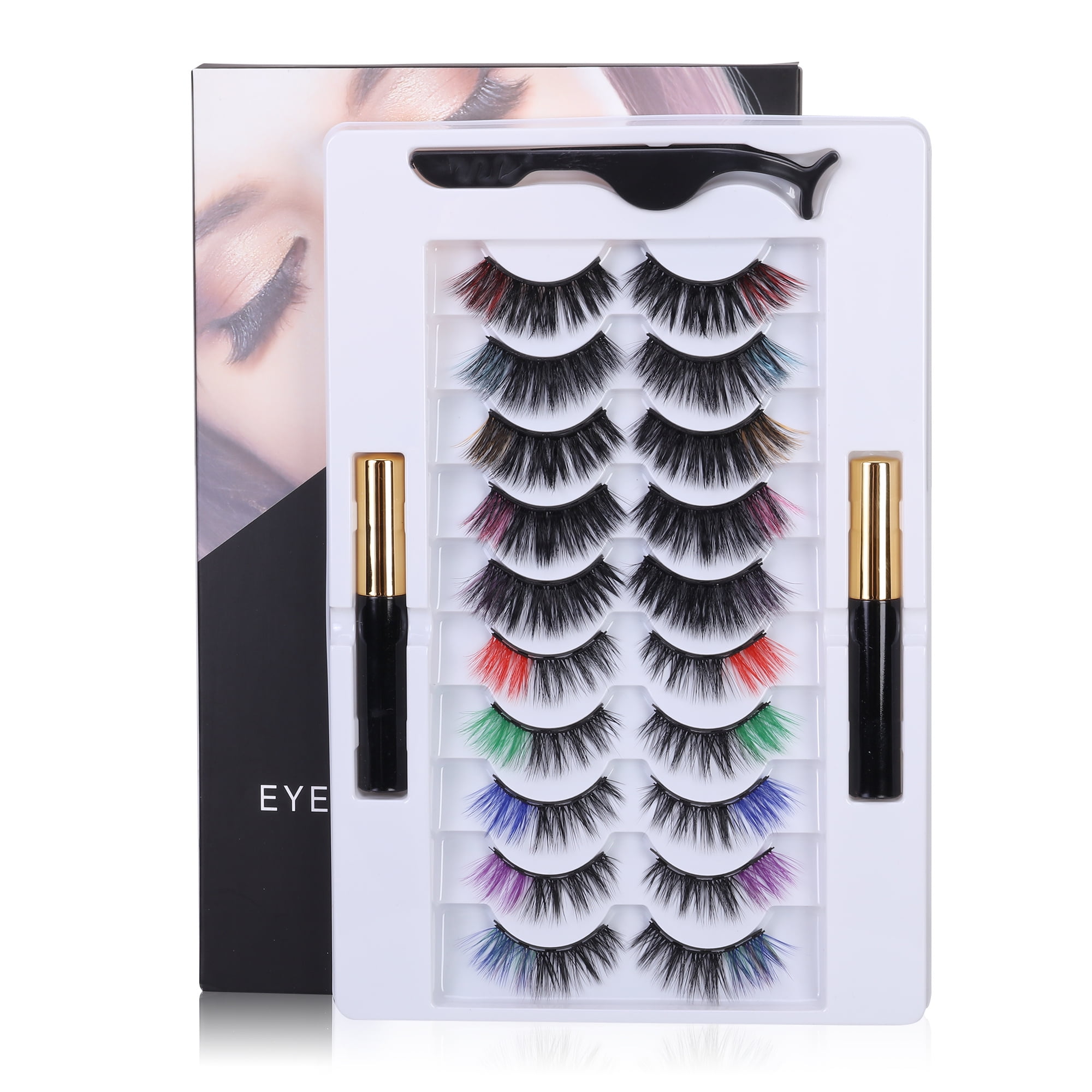 Colorful Magnetic Eyelashes and Eyeliner Kit,10 Pairs Premium 3D ...