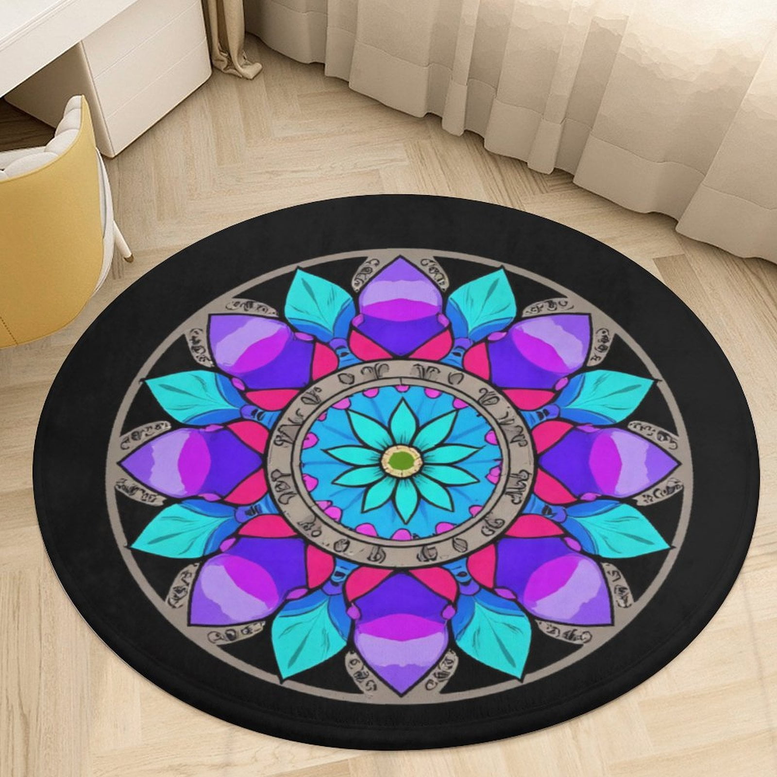 Colorful Mandala Art Design-1 Round Area Rugs for Bedroom Living Room, 6FT Soft Indoor Circle ...