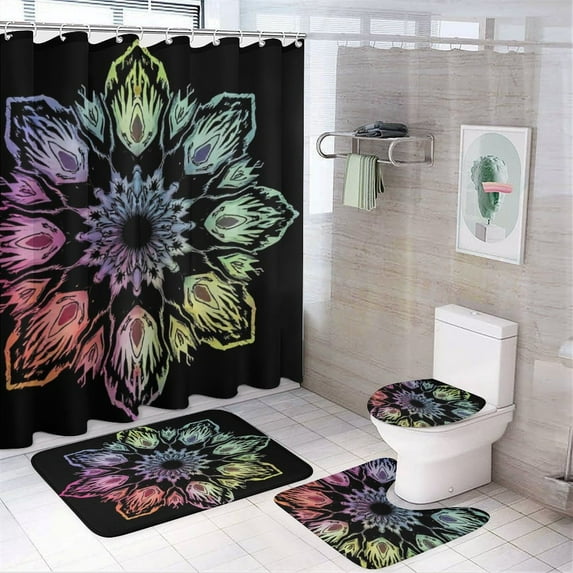 Colorful Mandala Art Print-2 Shower Curtain Bathroom Sets Toilet Lid ...