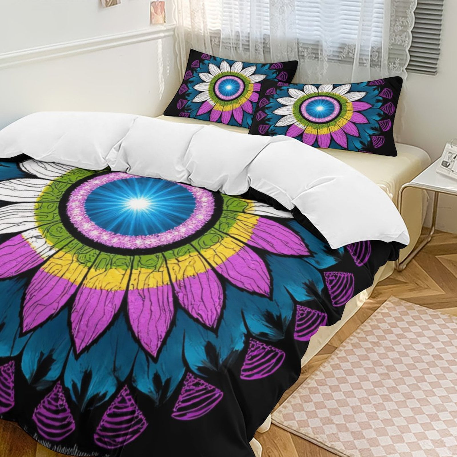 Colorful Mandala Art Print Duvet Cover Set Themed Multicolor Polyester ...