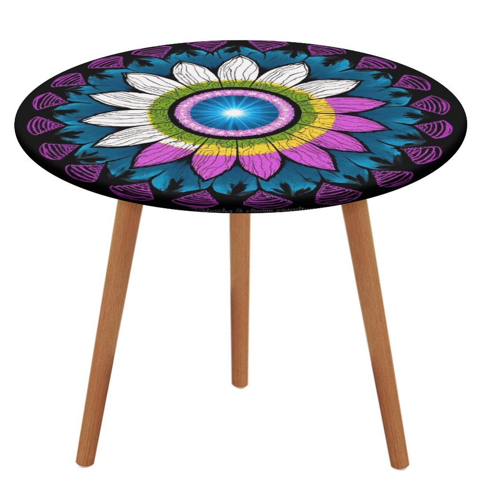 Colorful Mandala Art Print Pattern Round Tablecloth Waterproof Elastic ...