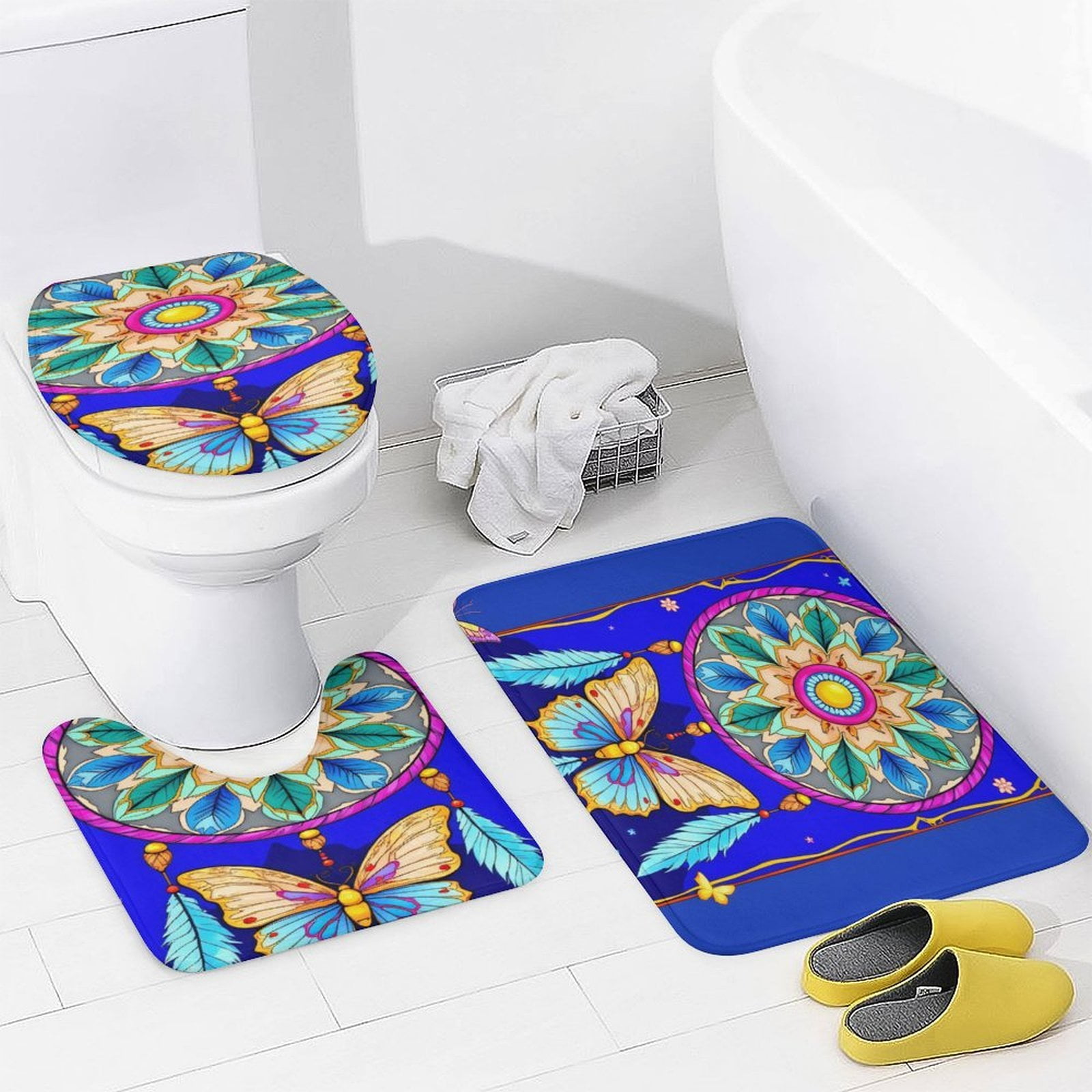 Colorful Mandala Butterfly Print Bathroom Mats Sets 3 Piece, Bath Mat ...
