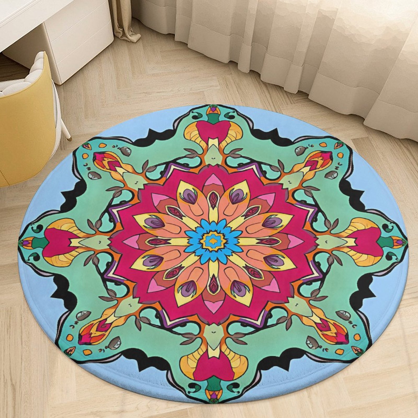 A Colorful Mandala Design on A Blue Background_01 Round Area Rugs for ...