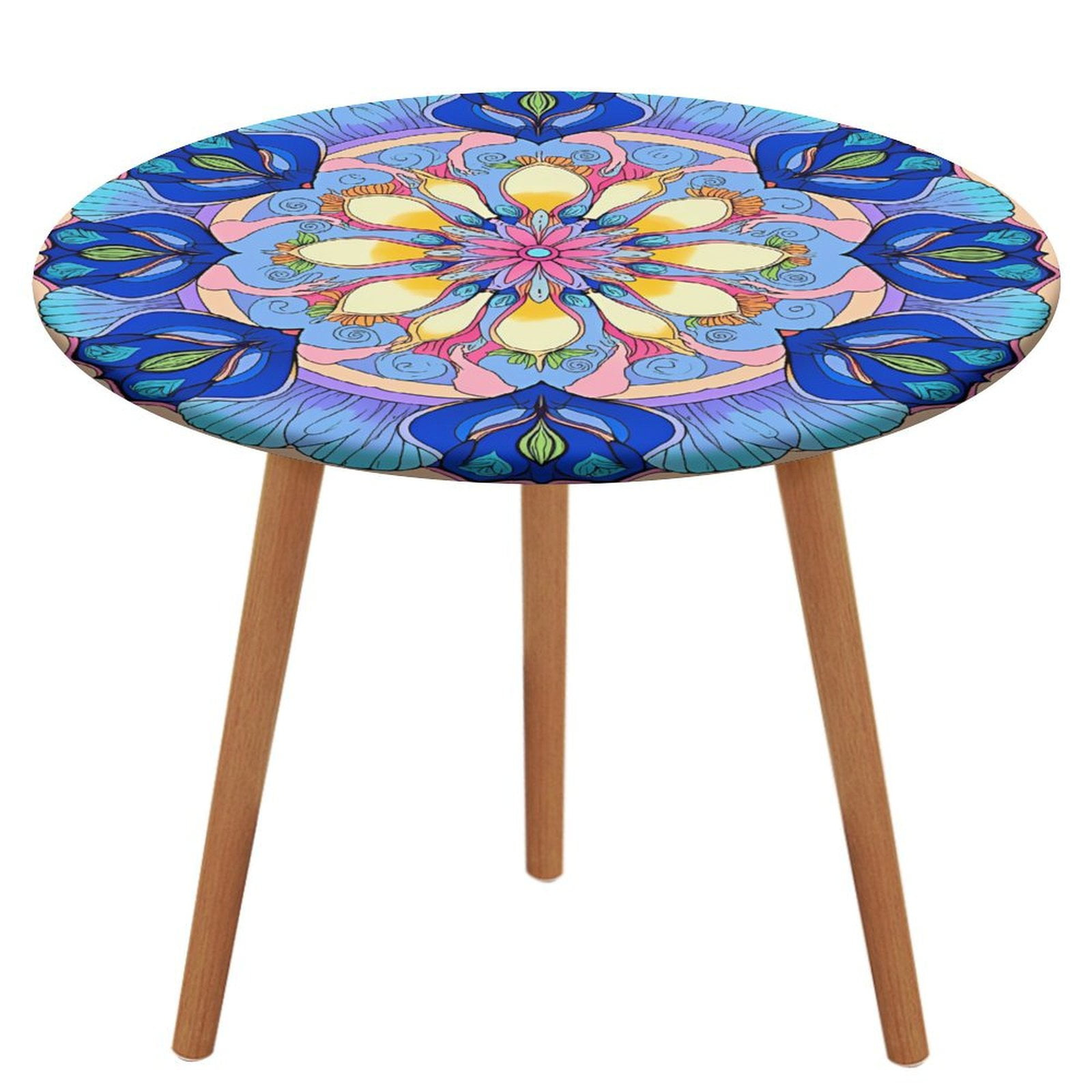 A Colorful Mandala Design Featuring Blue And Yellow Flowers And Leaves ...
