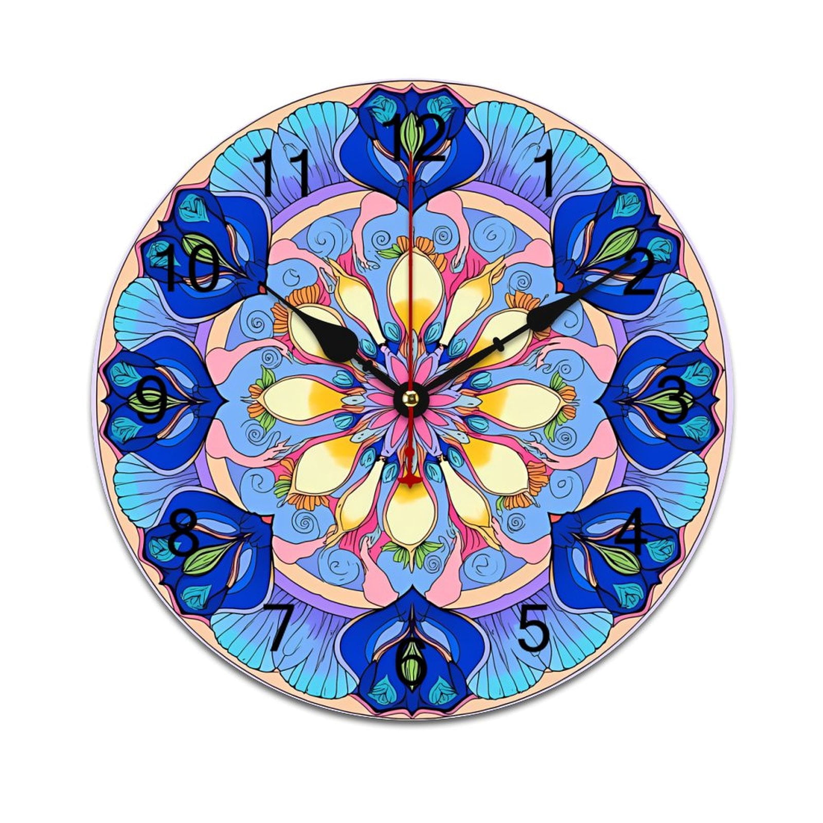 A Colorful Mandala Design Featuring Blue And Yellow Flowers And Leaves ...