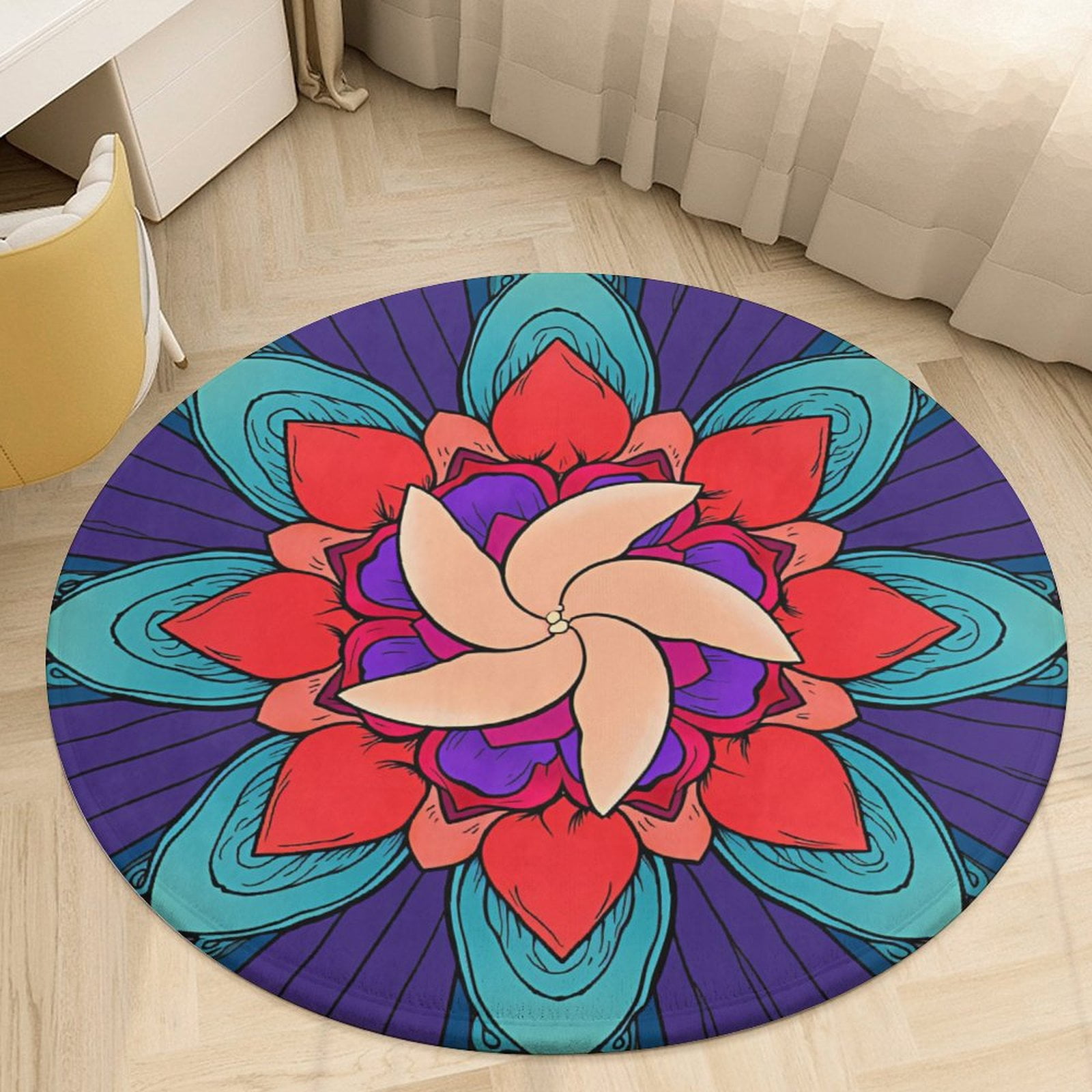 A Colorful Mandala Design Featuring A Stylized Flower in The Center of A Circular Pattern_01 ...