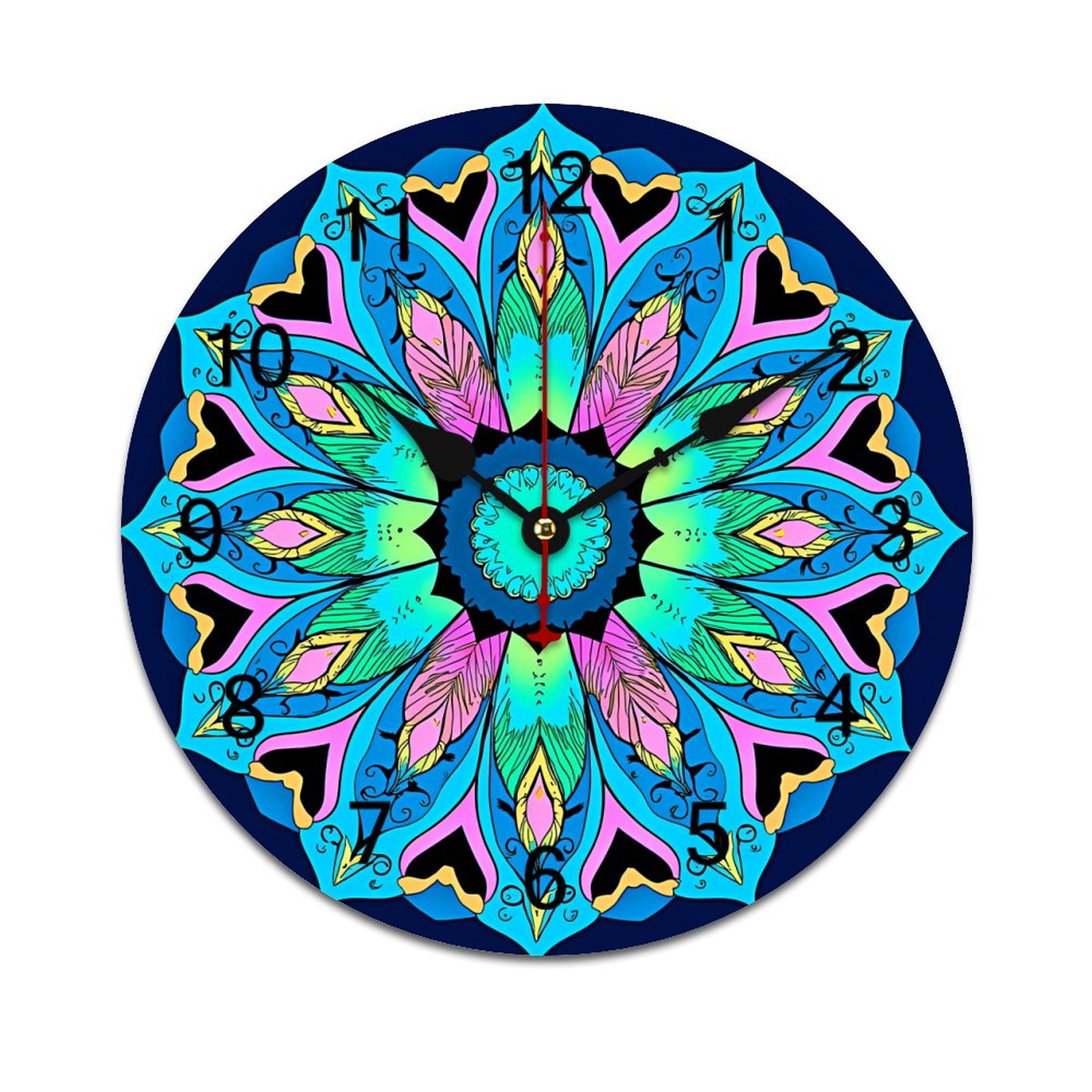 A Colorful Mandala Design with Hearts And Feathers on A Dark Blue ...