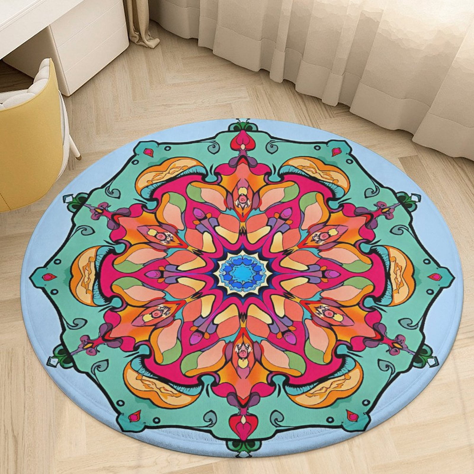 A Colorful Mandala Design on A Light Blue Background_01 Round Area Rugs ...