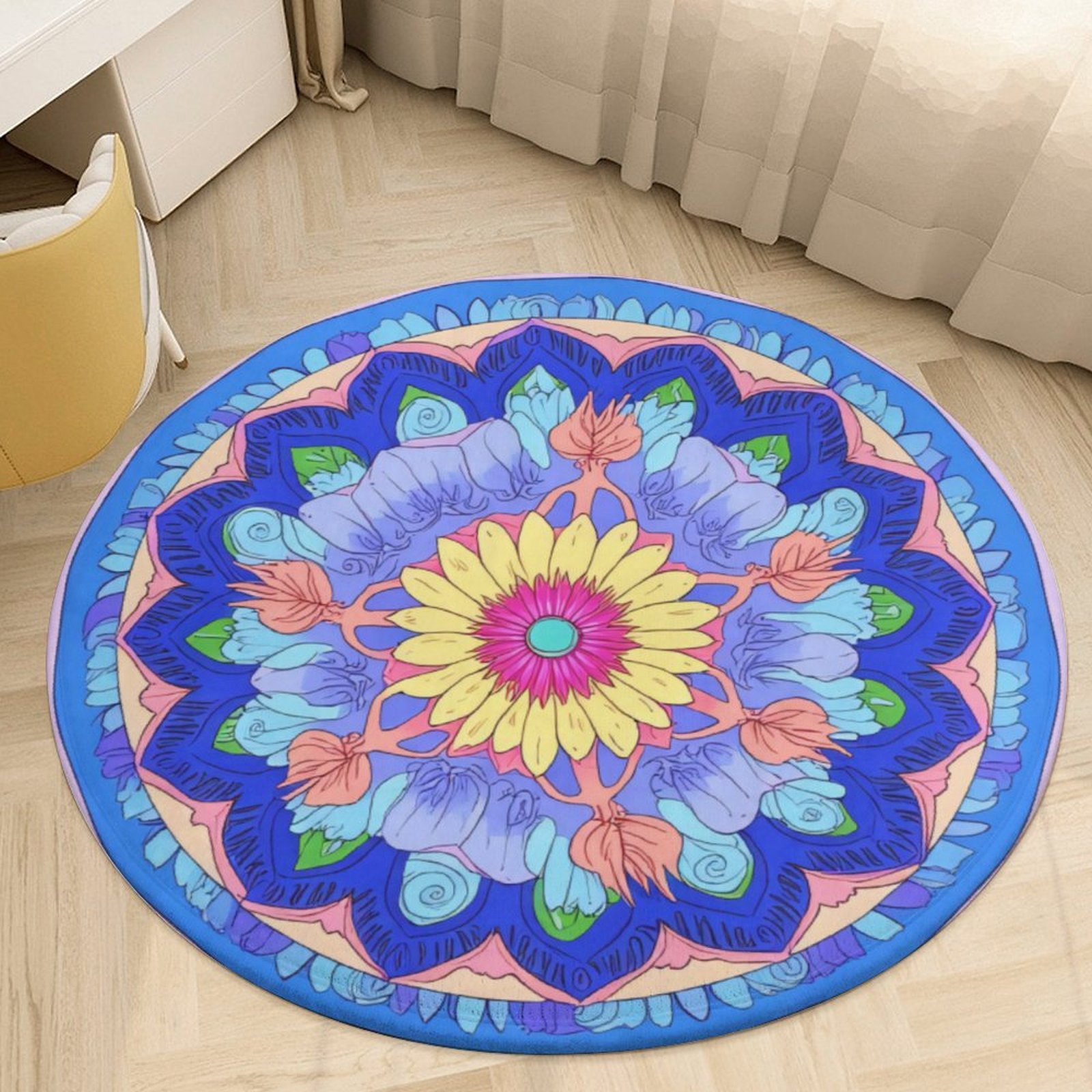 Colorful Mandala Floral Design(1)-2 Round Area Rugs for Bedroom Living ...