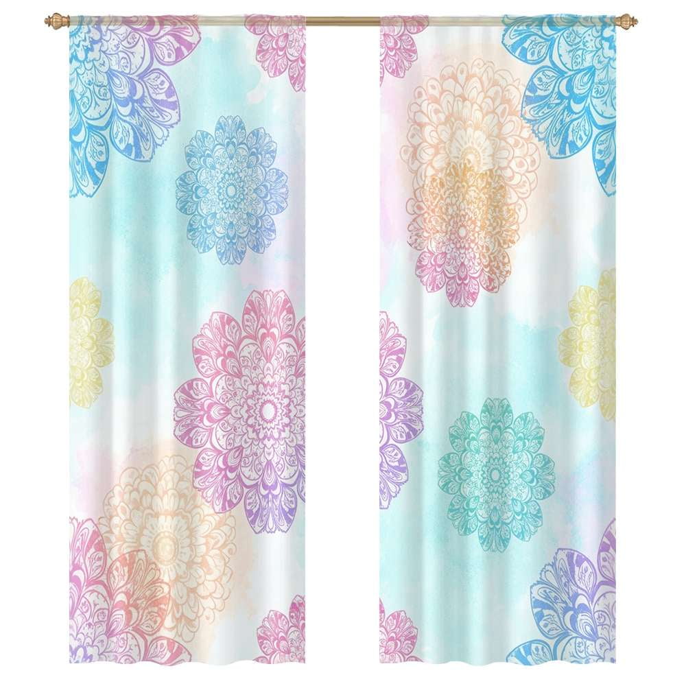 Colorful Mandala Floral Pattern Sheer Voile Curtain Window Tulle ...