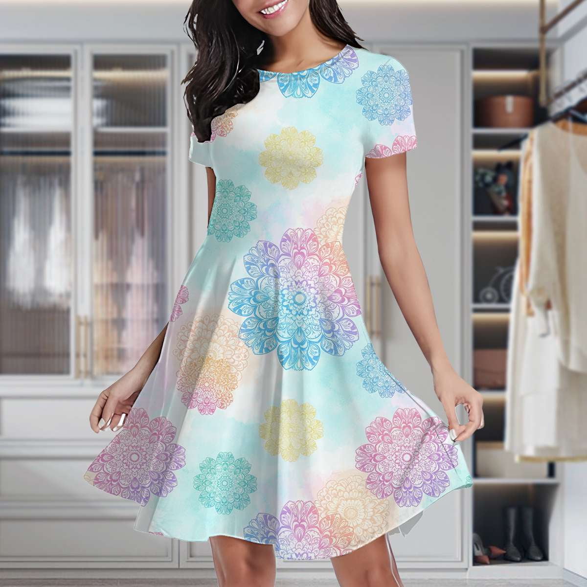 Colorful Mandala Floral Pattern Women's Classic Swing Skater Dress ...
