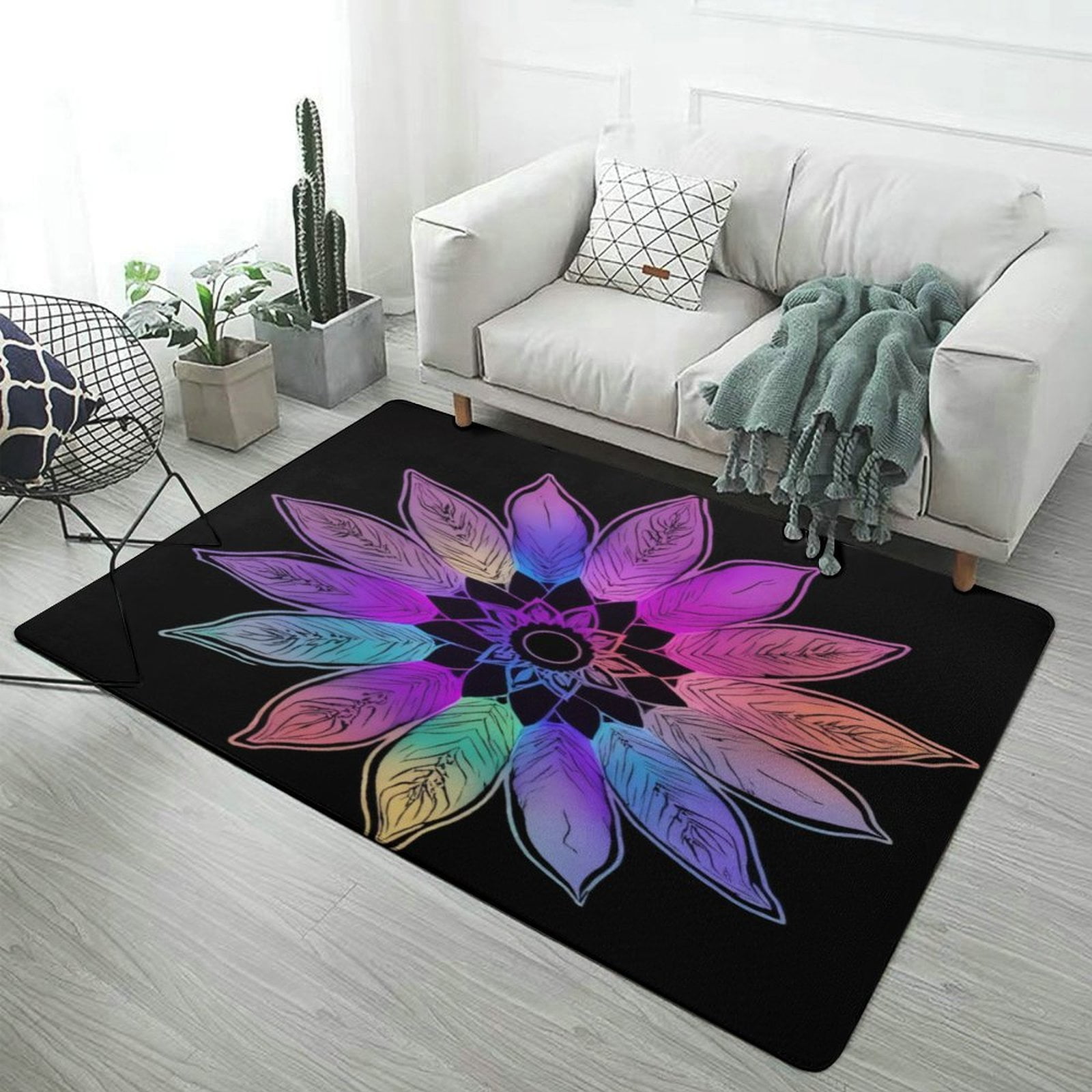 Colorful Mandala Flower Art Area Rugs Soft Carpet Suitable for Living ...