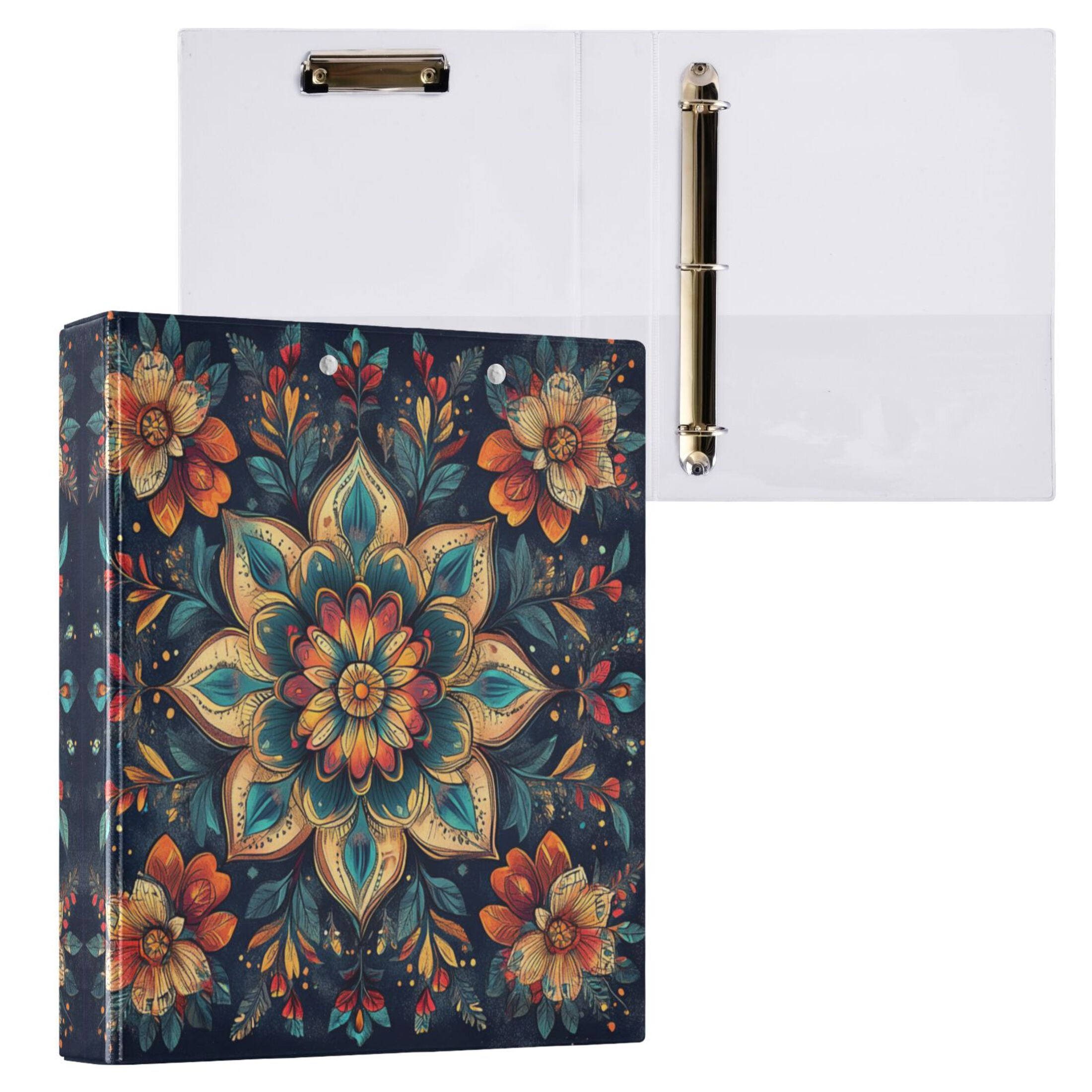 Colorful Mandala Pattern 3 Ring Hardcover Binders 1.5in Round Rings for ...