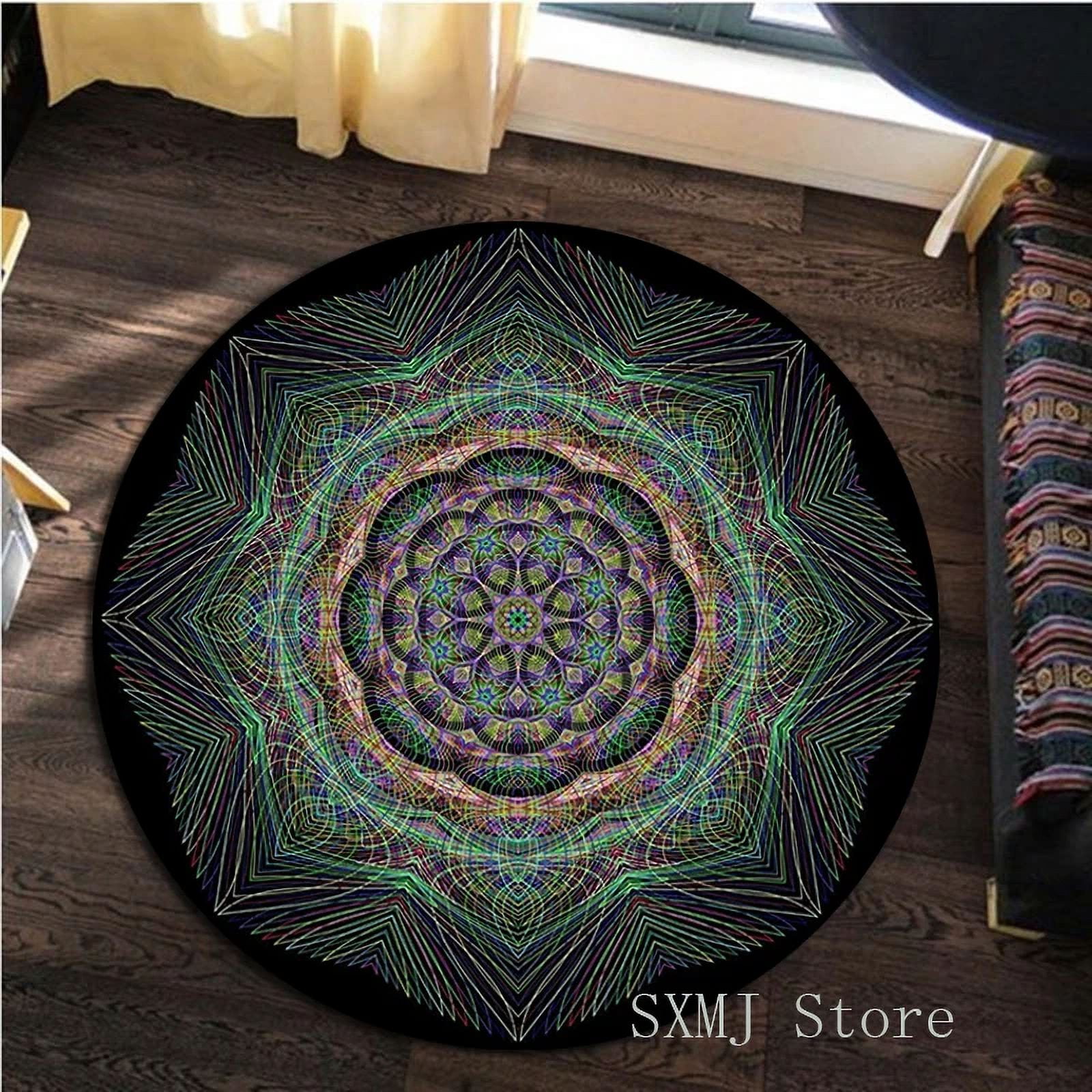 Colorful Mandala Round Carpet Area Rug Sofa Foot Pad Colorful Side Table Mats Chair Mat for ...