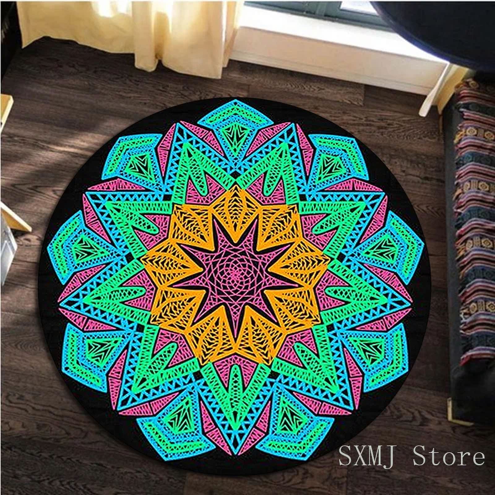 Colorful Mandala Round Carpet Area Rug Sofa Foot Pad Colorful Side ...