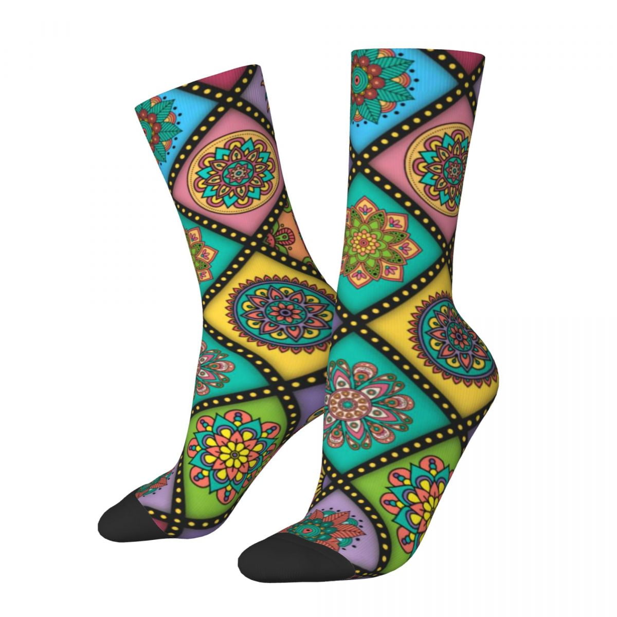 Colorful Mandala Stockings Unisex Abstract Floral Print Socks Quality ...