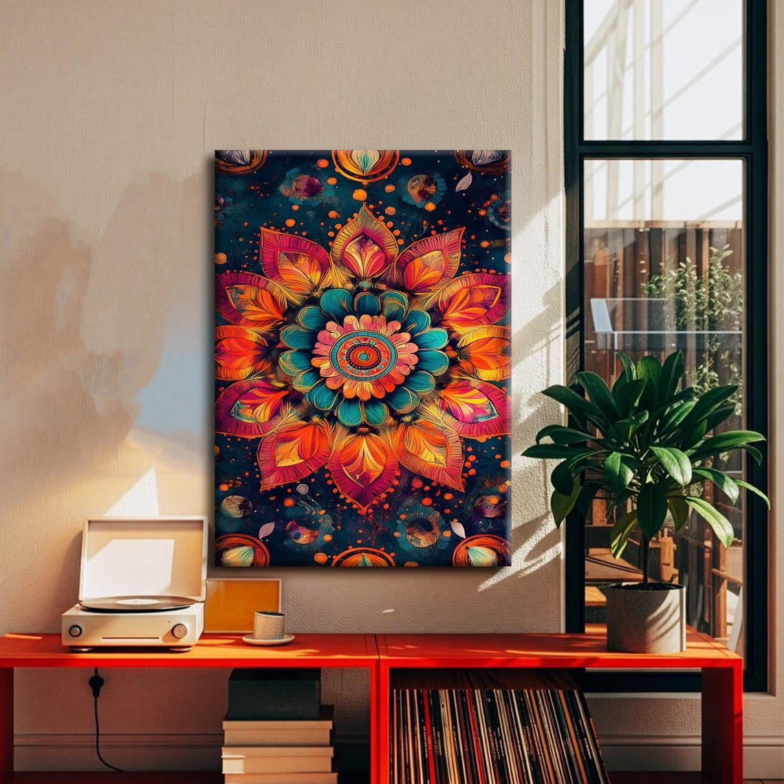 Colorful Mandala Wall Art Vibrant Floral Boho Wall Decor Flower ...