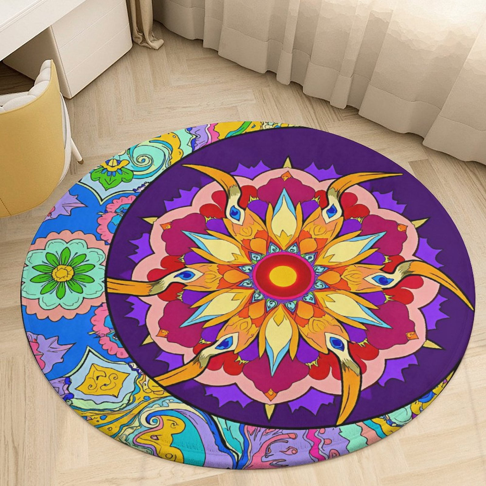 A Colorful Mandala-like Design Featuring A Crescent Moon Surrounded by ...
