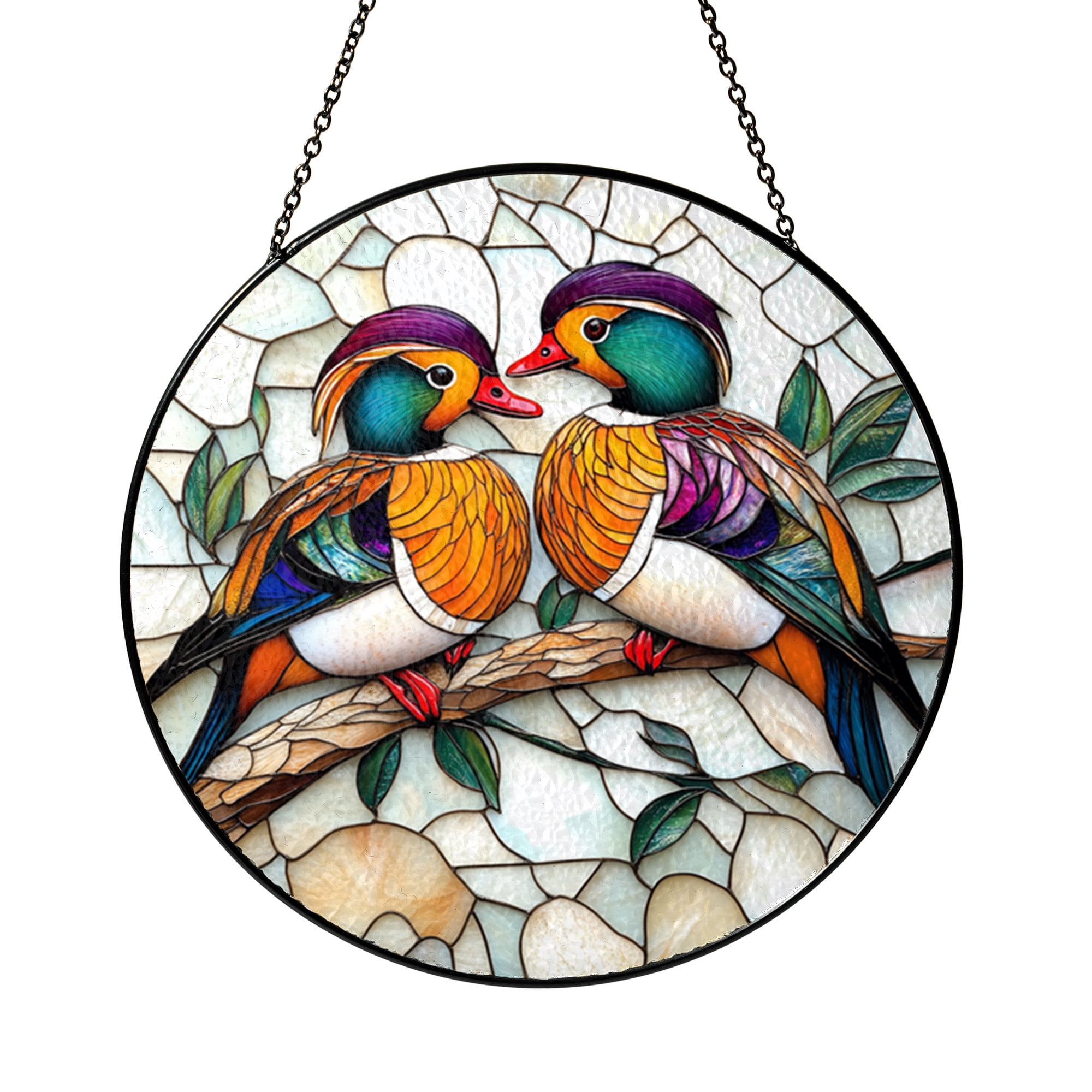 Colorful Mandarin Duck Stained Glass Style Suncatcher, Bird Window ...