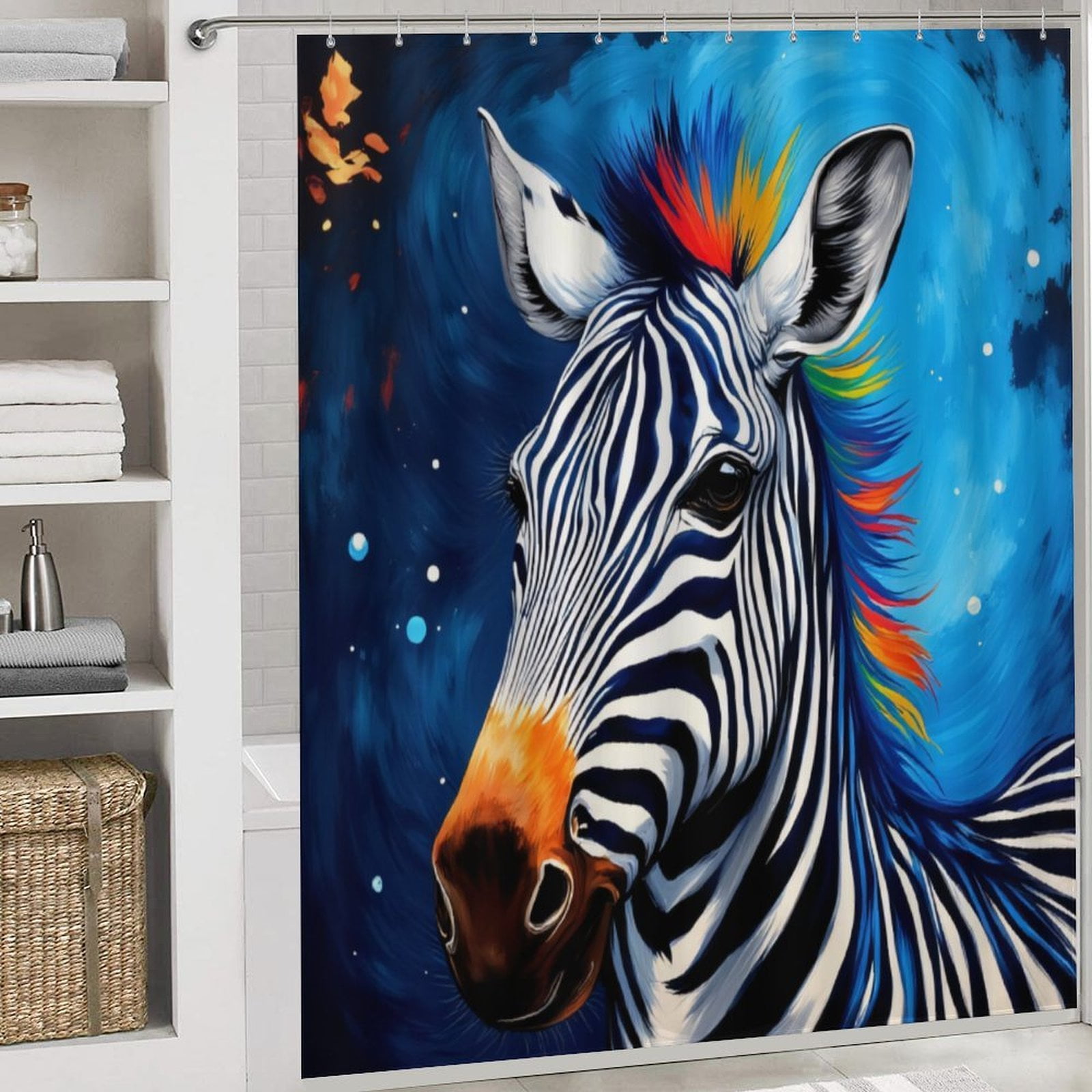 Colorful Mane Zebra Shower Curtain Ornament Bathroom Curtains with ...