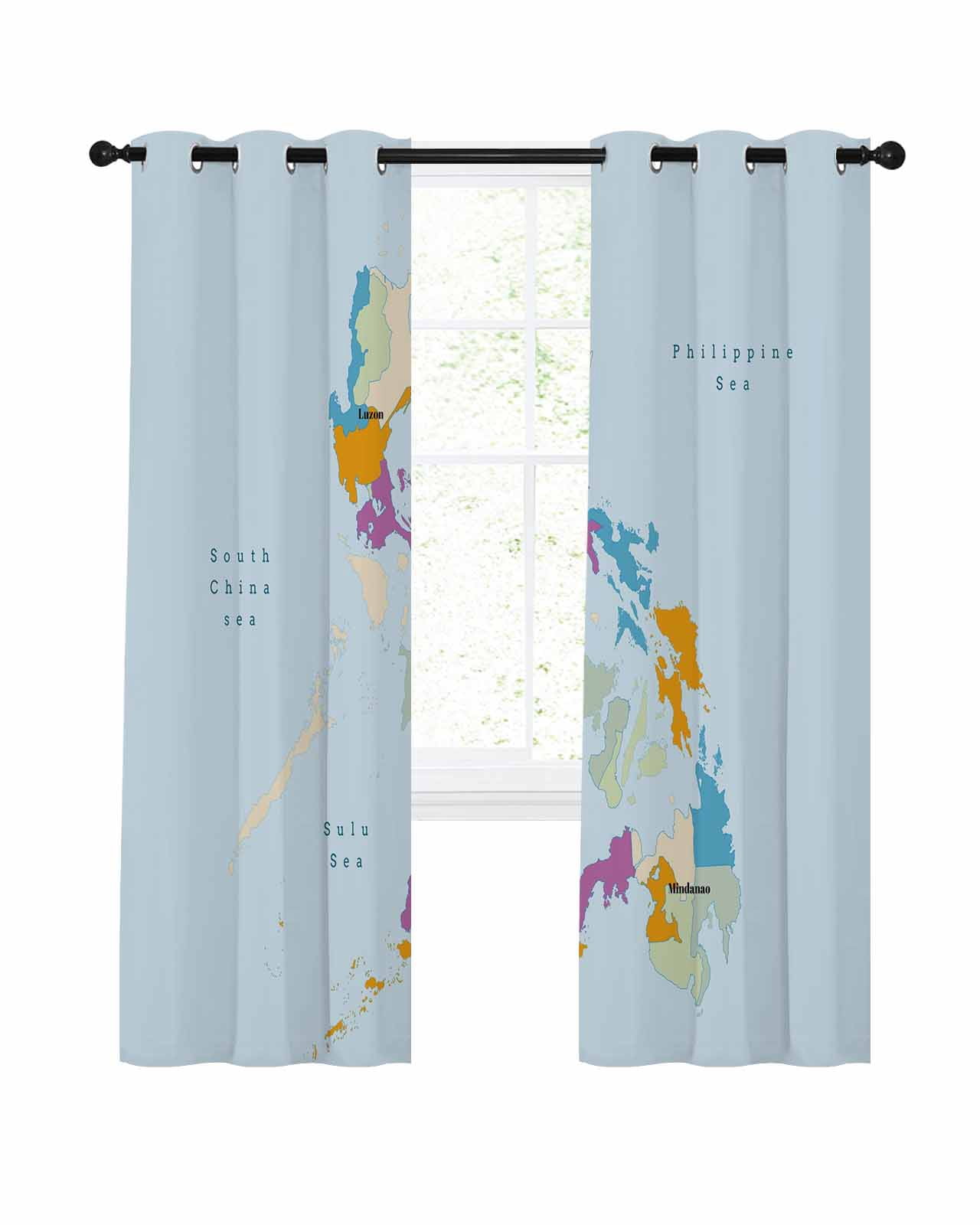 Colorful Map Blackout Curtains, Light Blocking Print Window Curtains ...