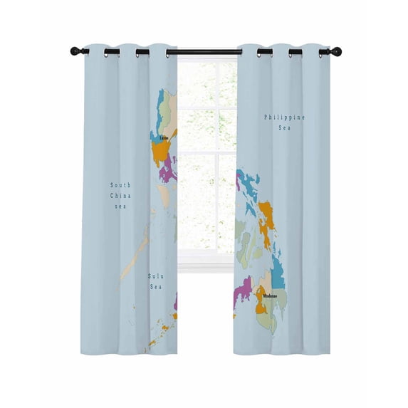 Colorful Map Blackout Curtains, Light Blocking Print Window Curtains ...