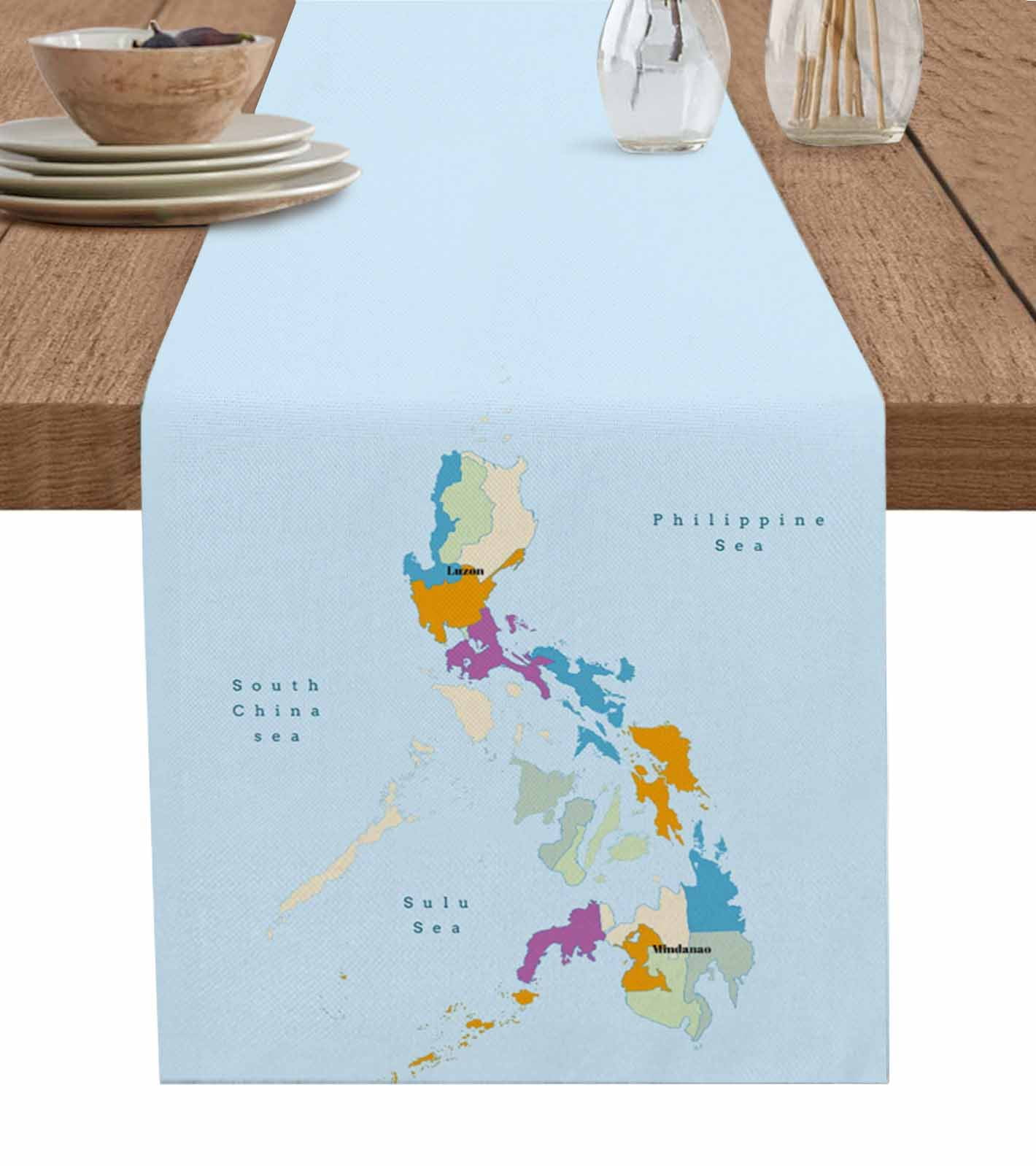 Colorful Map Table Runner 108 Inches, Modern Abstract Minimalist ...