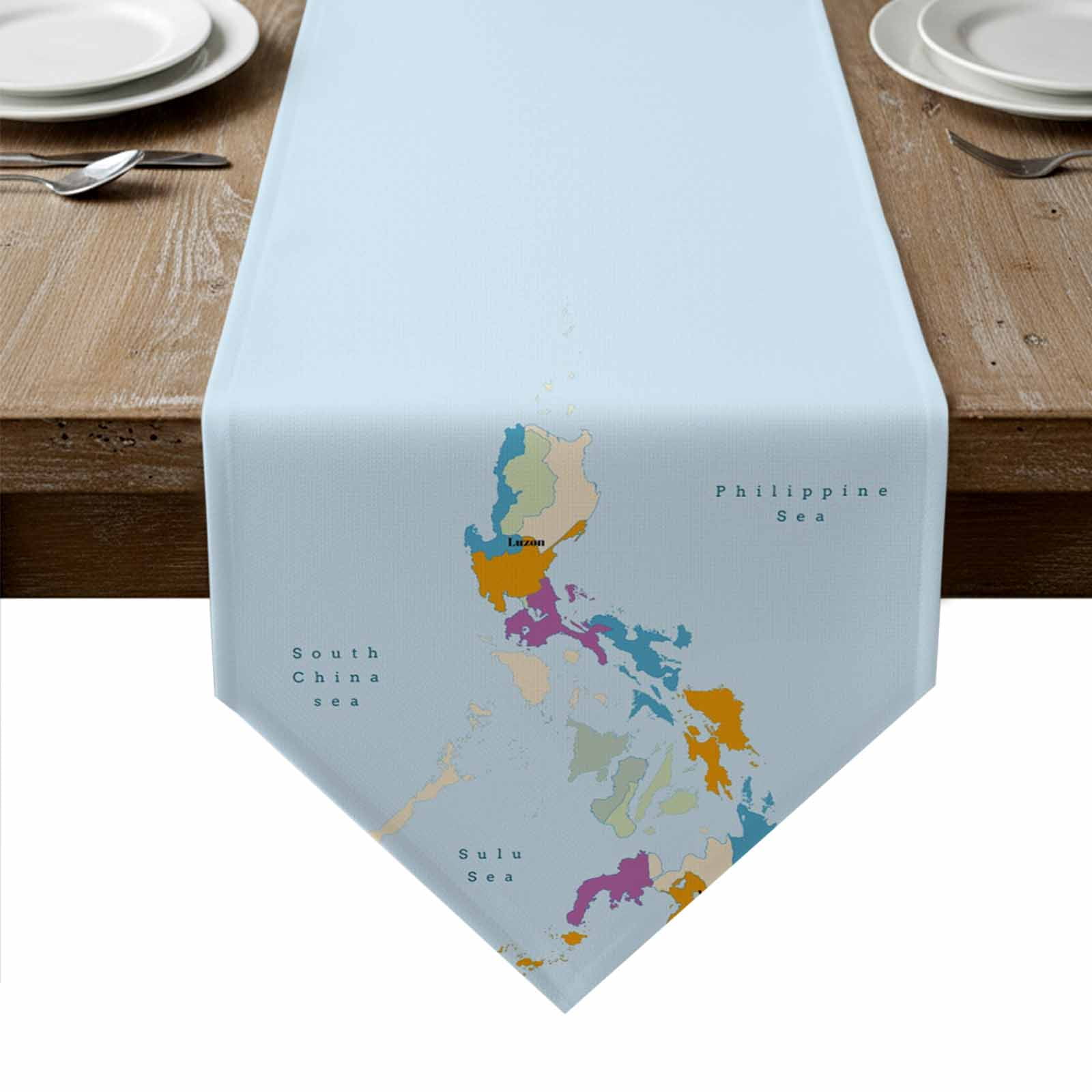 Colorful Map Table Runner Linen Burlap Table Runner 48 Inches Long ...