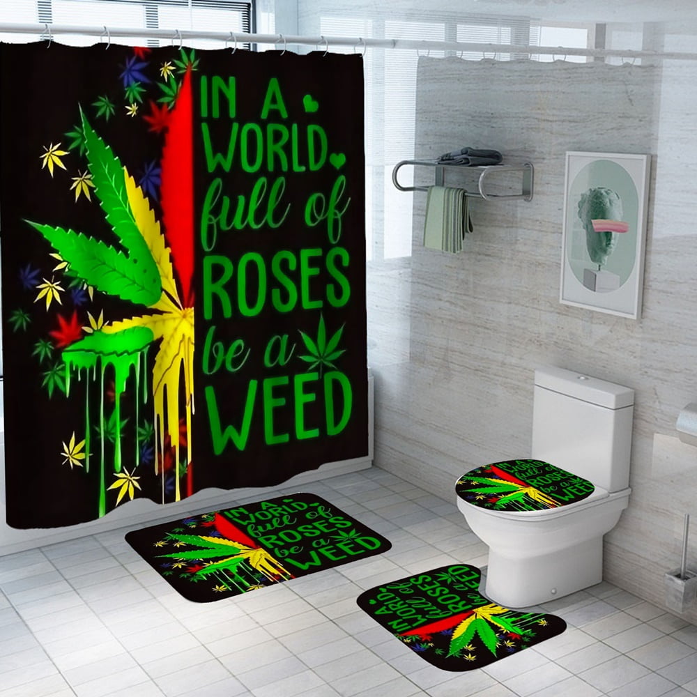 Colorful Maple Leaf Shower Curtain Set Waterproof Polyester Motto ...
