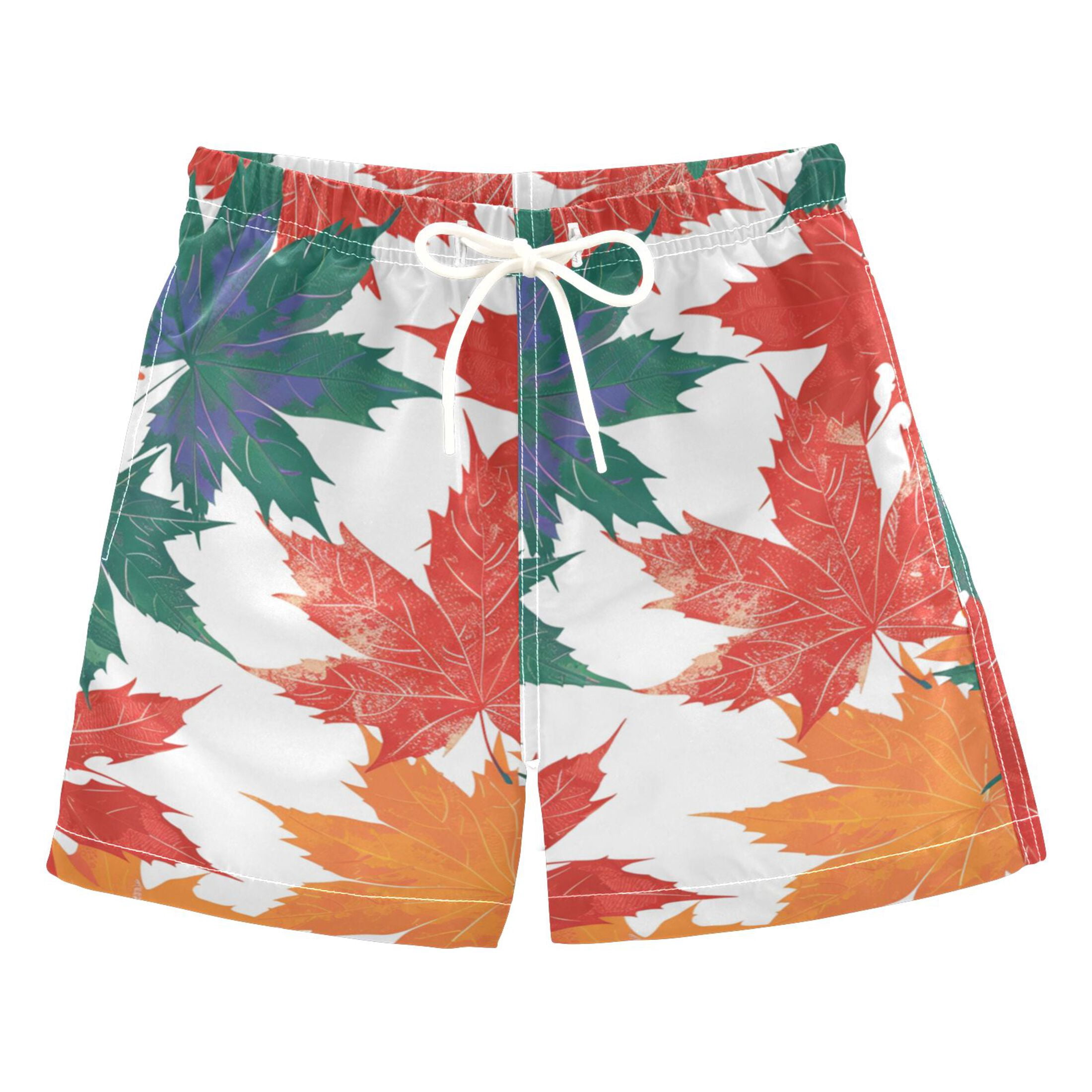 Colorful Maple Leaves Hand Drawn Boys' Swim Trunks Board Shorts Beach ...