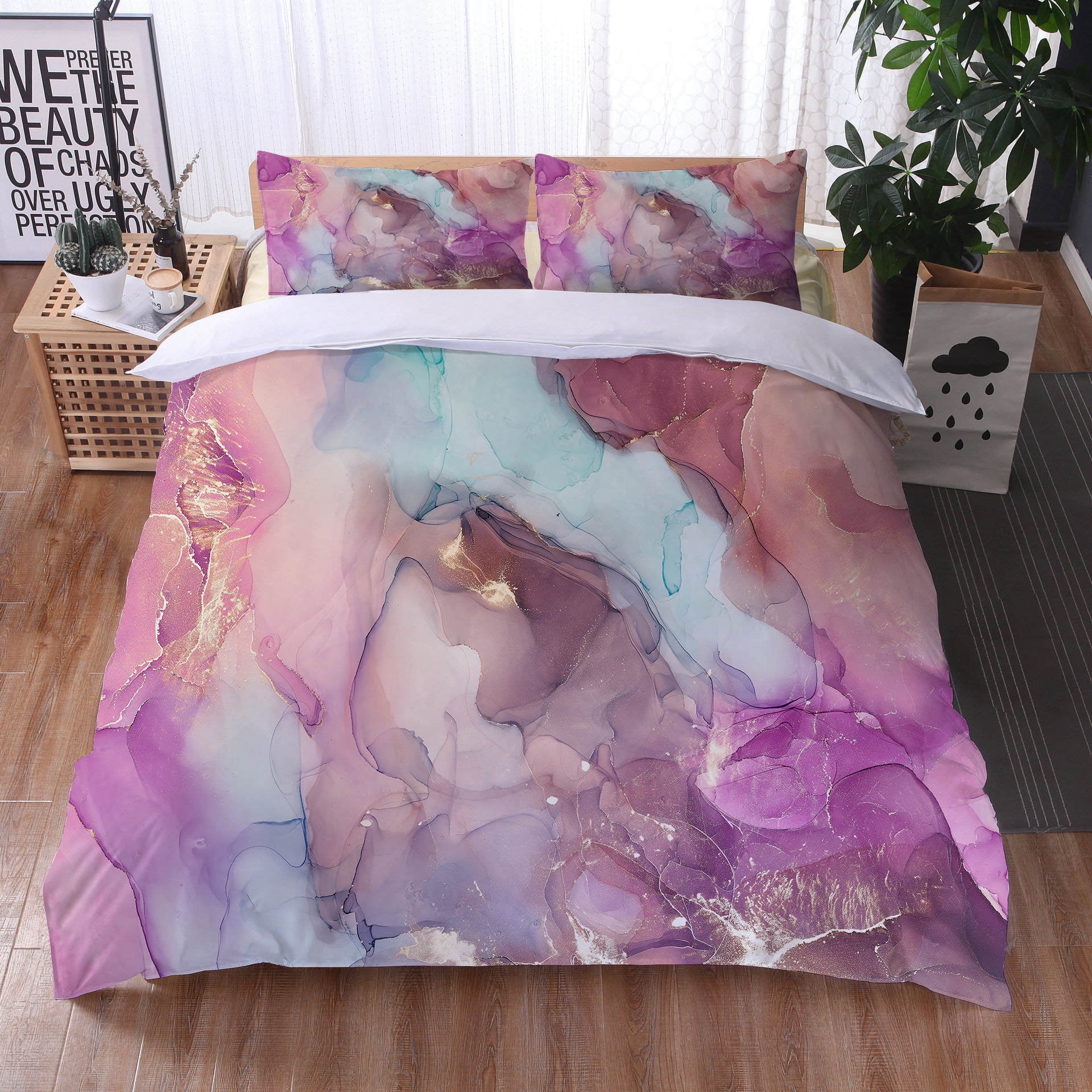 Colorful Marble Bedding Set Pastel Pink Blue Purple Duvet Cover Set ...