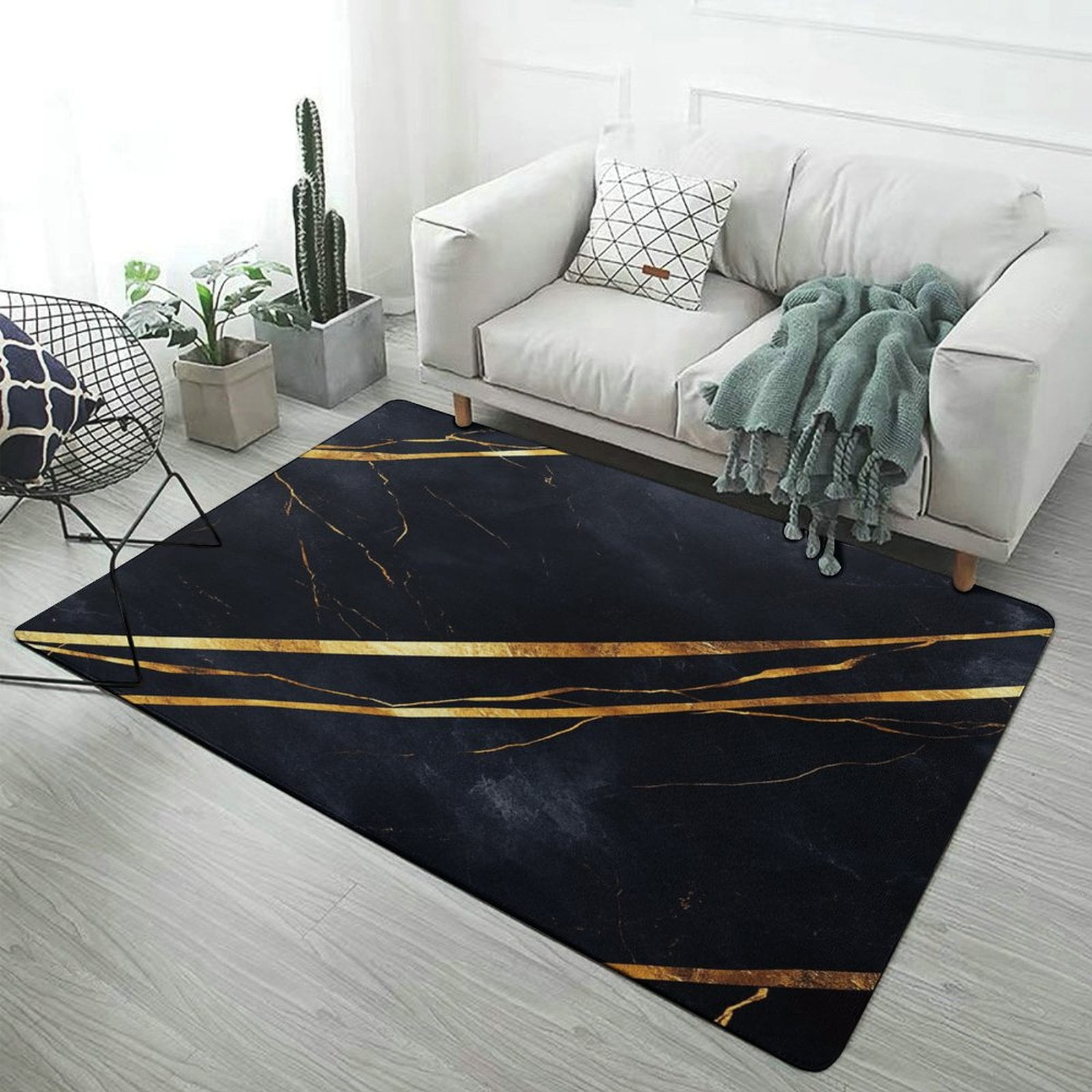 Colorful Marble Black (26) Carpet Style Living Room Bedroom Rug Modern ...