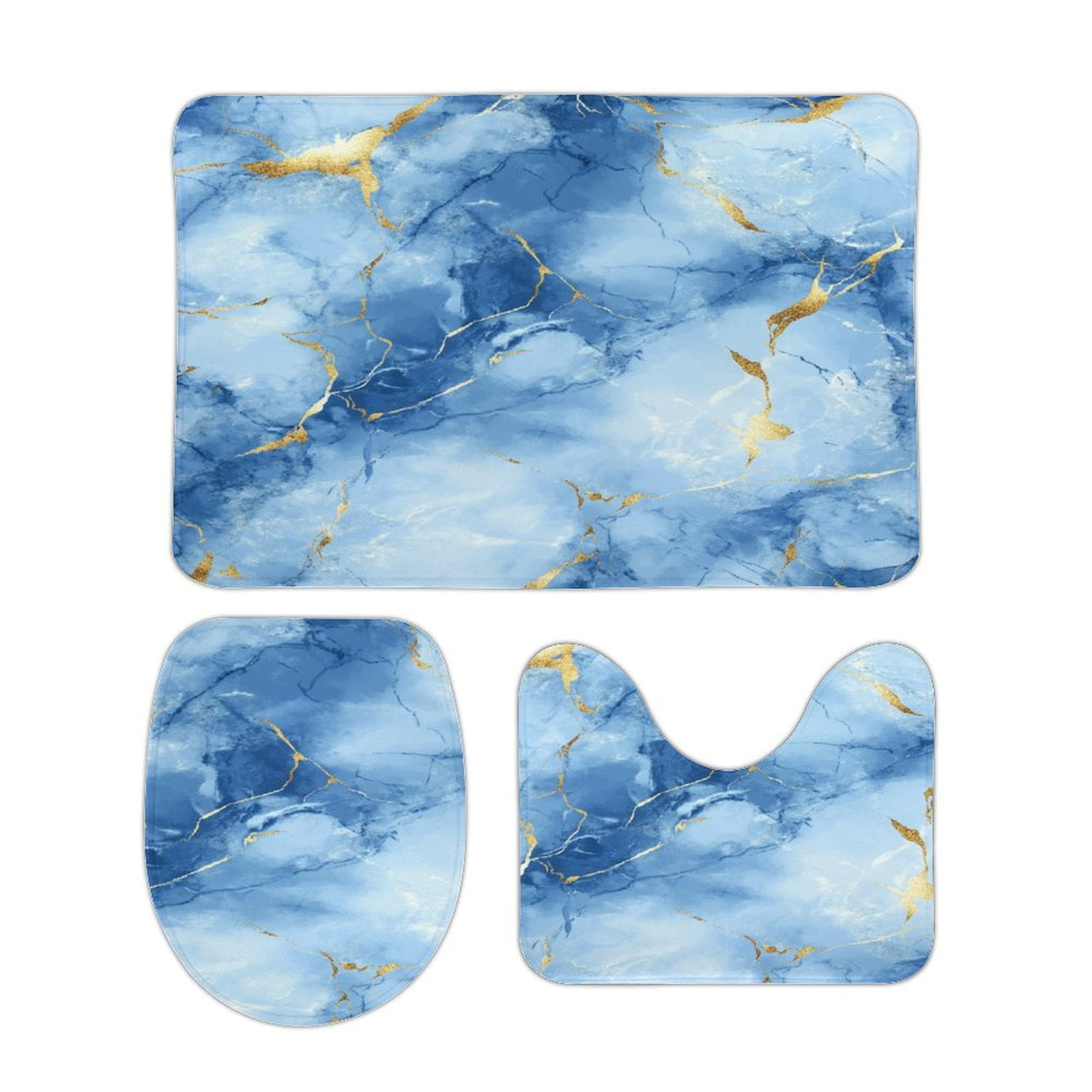 Colorful Marble Blue Gilded Gold (1) Soft Bathroom Carpet Set , Contour ...