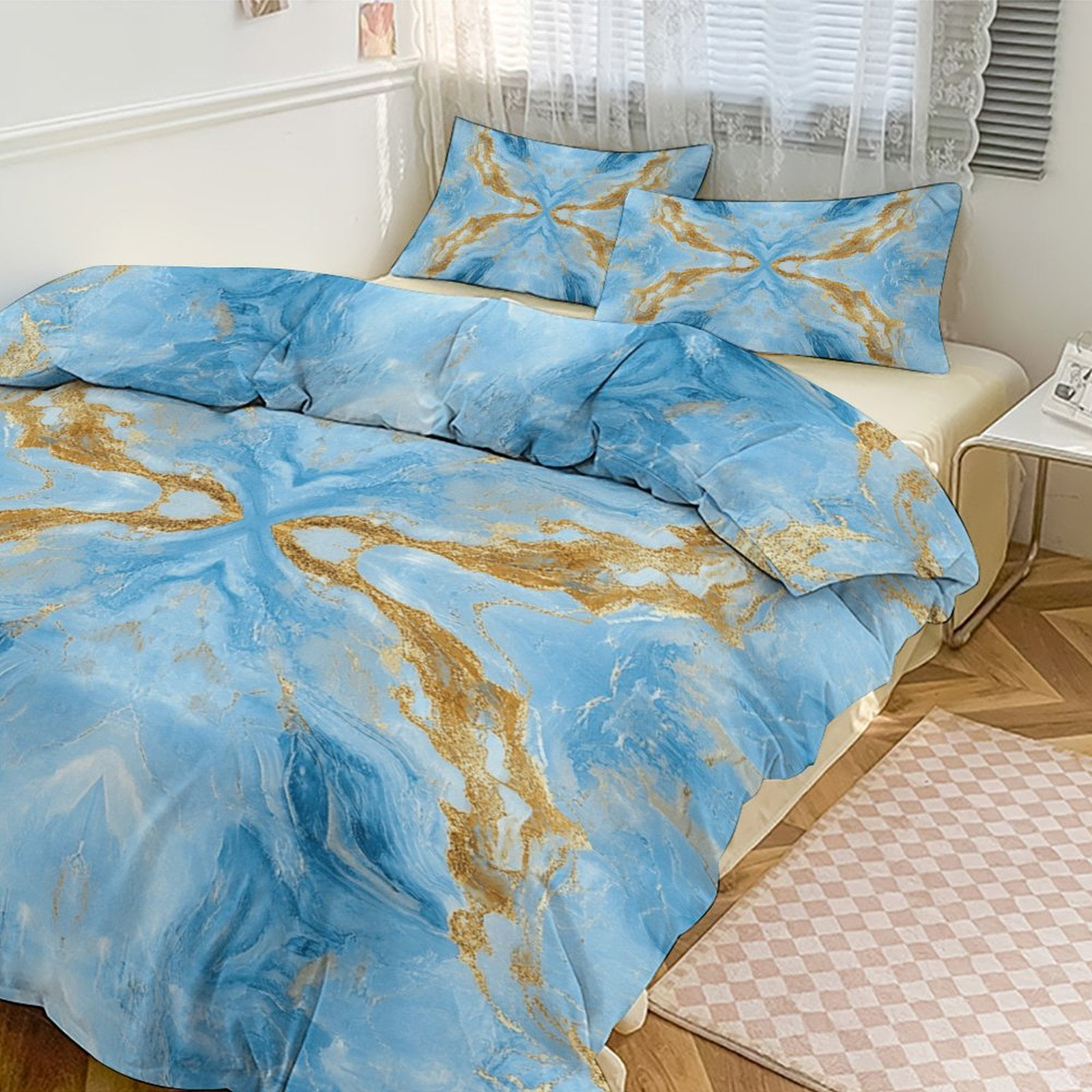 Colorful Marble Blue Gilded Gold (10) 3D Duvet Cover Set Quilt Cover Theme of Kid Boy Girl for ...