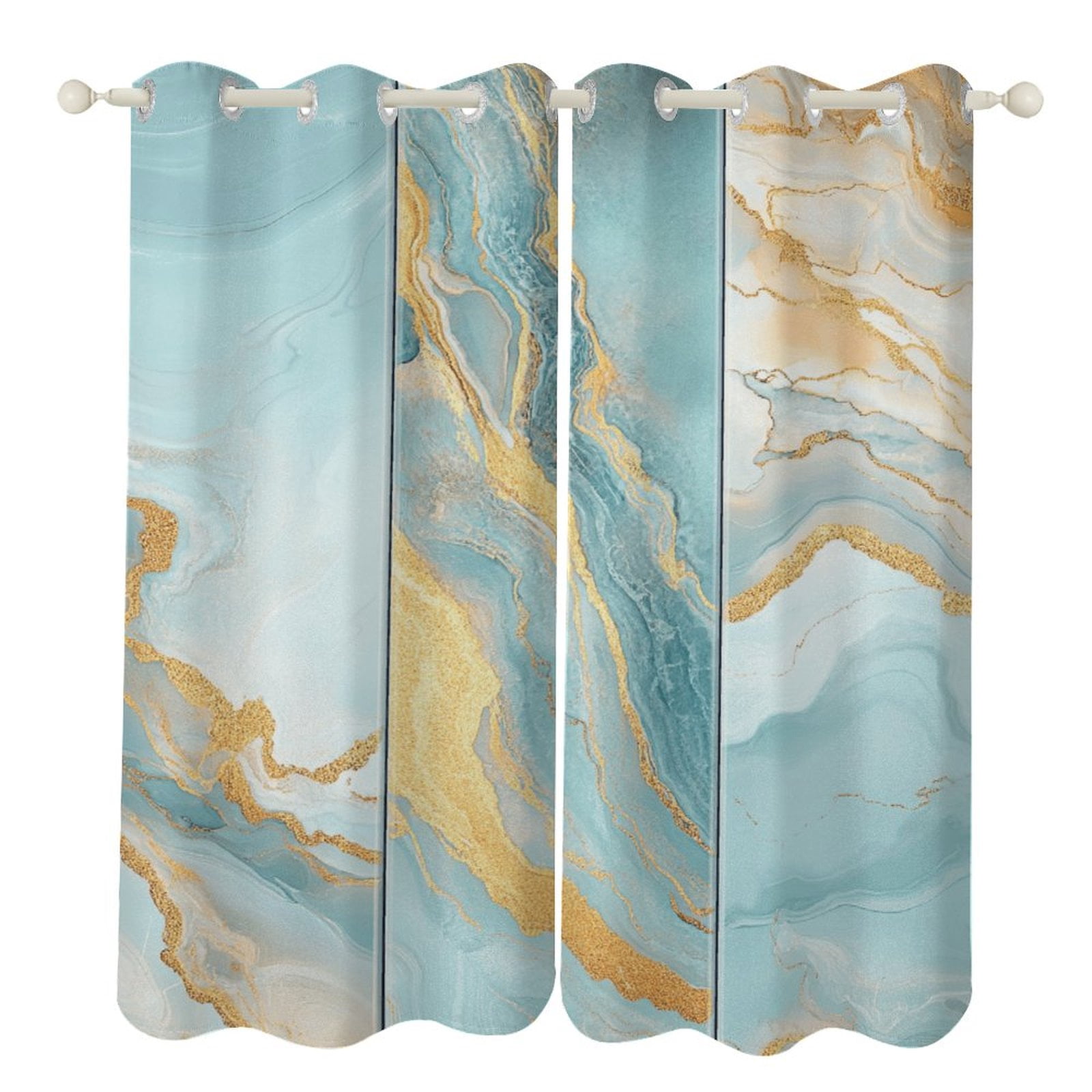 Colorful Marble Blue Gilded Gold (26) 2 Panels Curtains for Bedroom ...