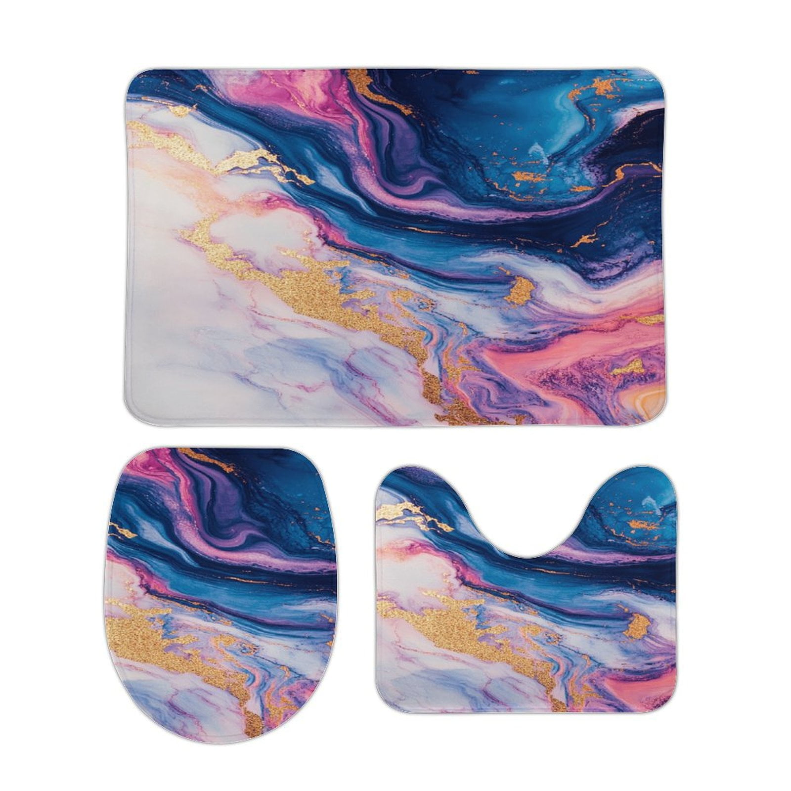 Colorful Marble Blue Gilded Gold (29) Bathroom Rugs Set 3 Piece with ...
