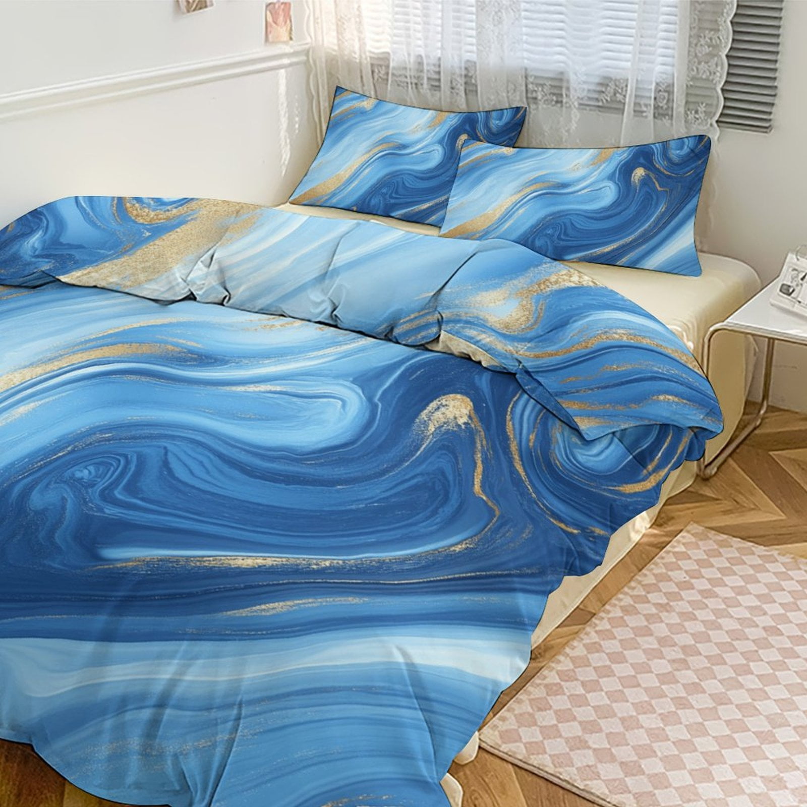 Colorful Marble Blue Gilded Gold (36) 3D Duvet Cover Set Quilt Cover Theme of Kid Boy Girl for ...