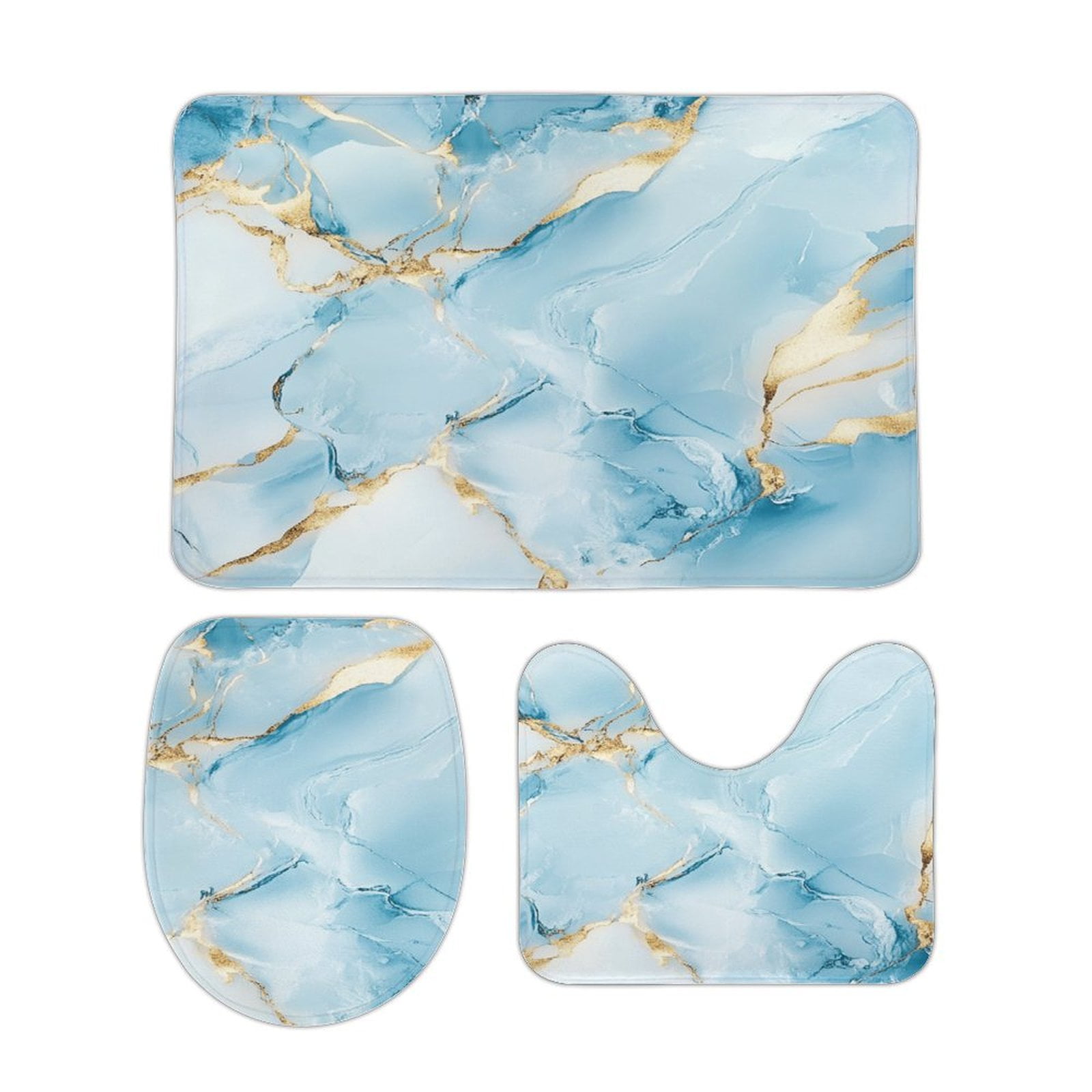 Colorful Marble Blue Gilded Gold (39) Soft Bathroom Carpet Set ...