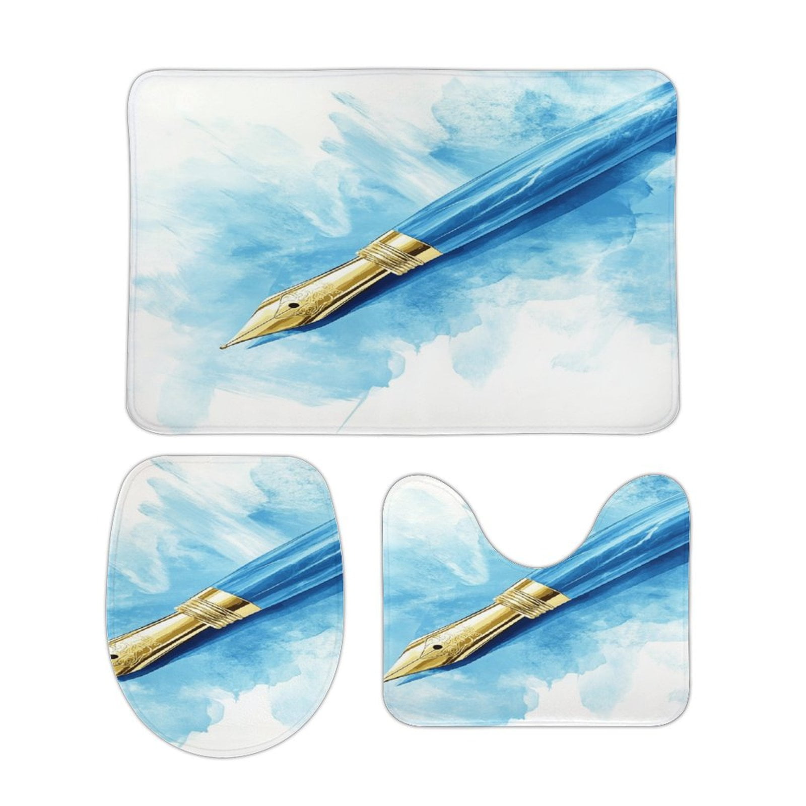 Colorful Marble Blue Gilded Gold (52) Bathroom Mats Set 3-piece Bath ...